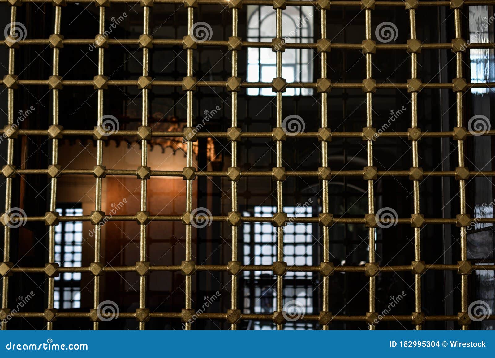 Selective Focus Shot of the Golden Window Guard and Buildings in the ...