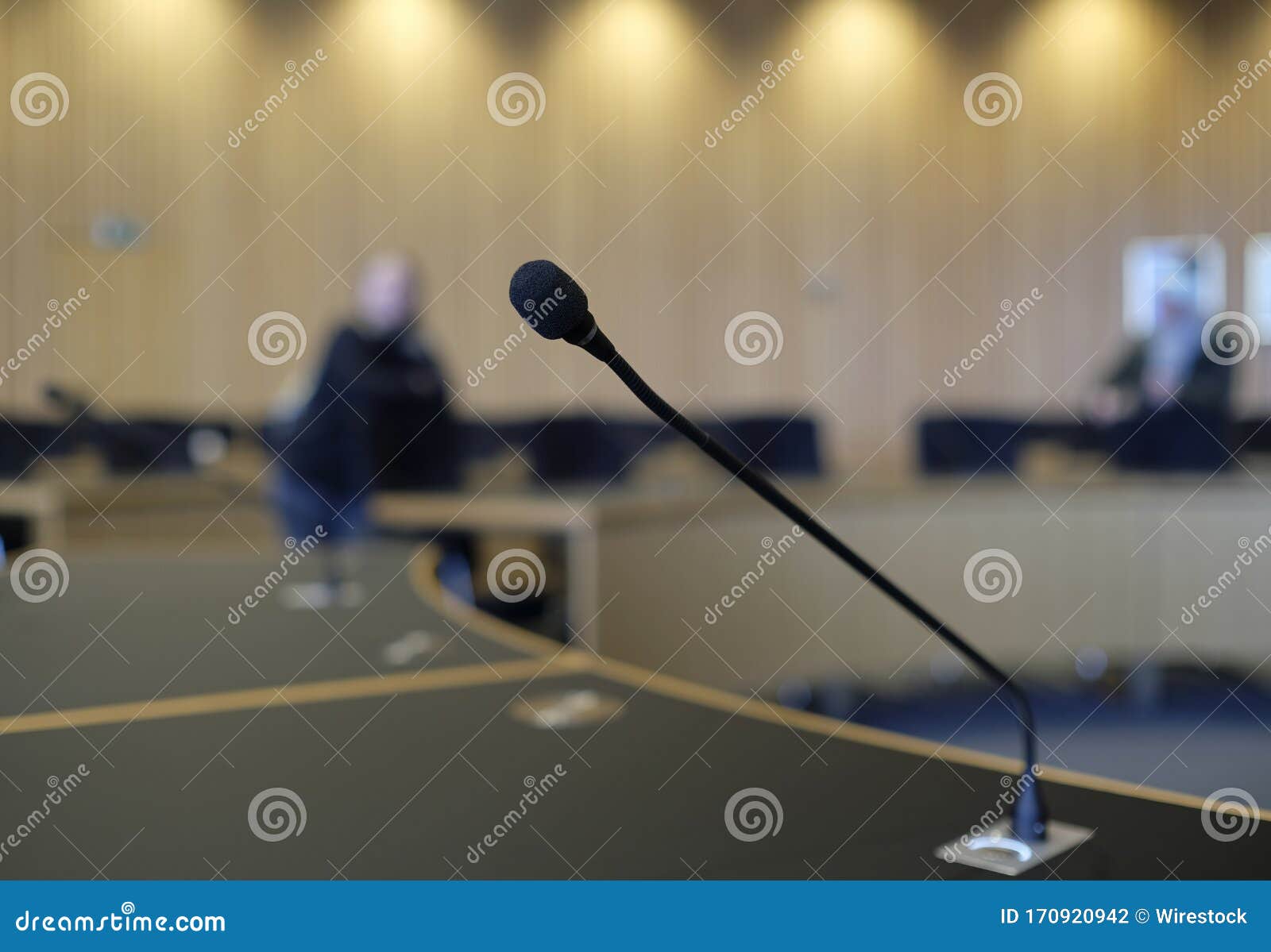 Selective Focus Shot of a Goose Neck Microphone in Conference Room ...