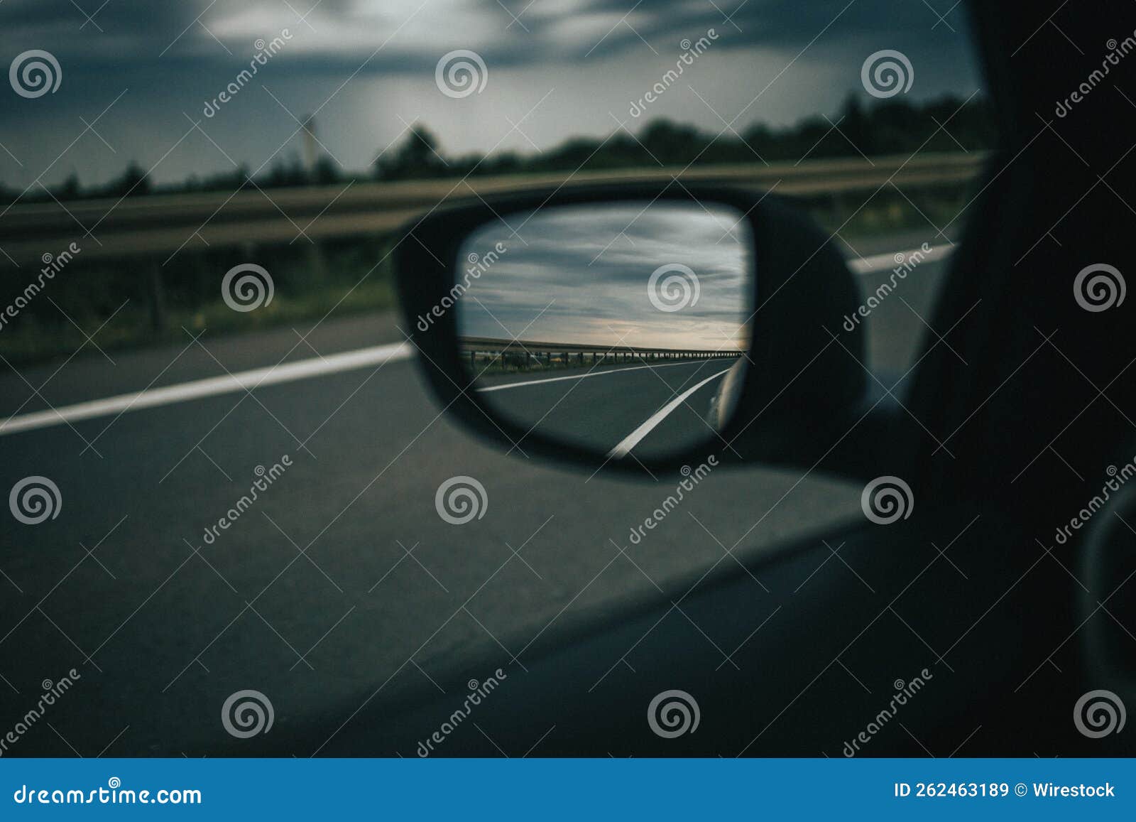 Selective Focus Shot of Highway Reflection on a Car Side Mirror Stock ...