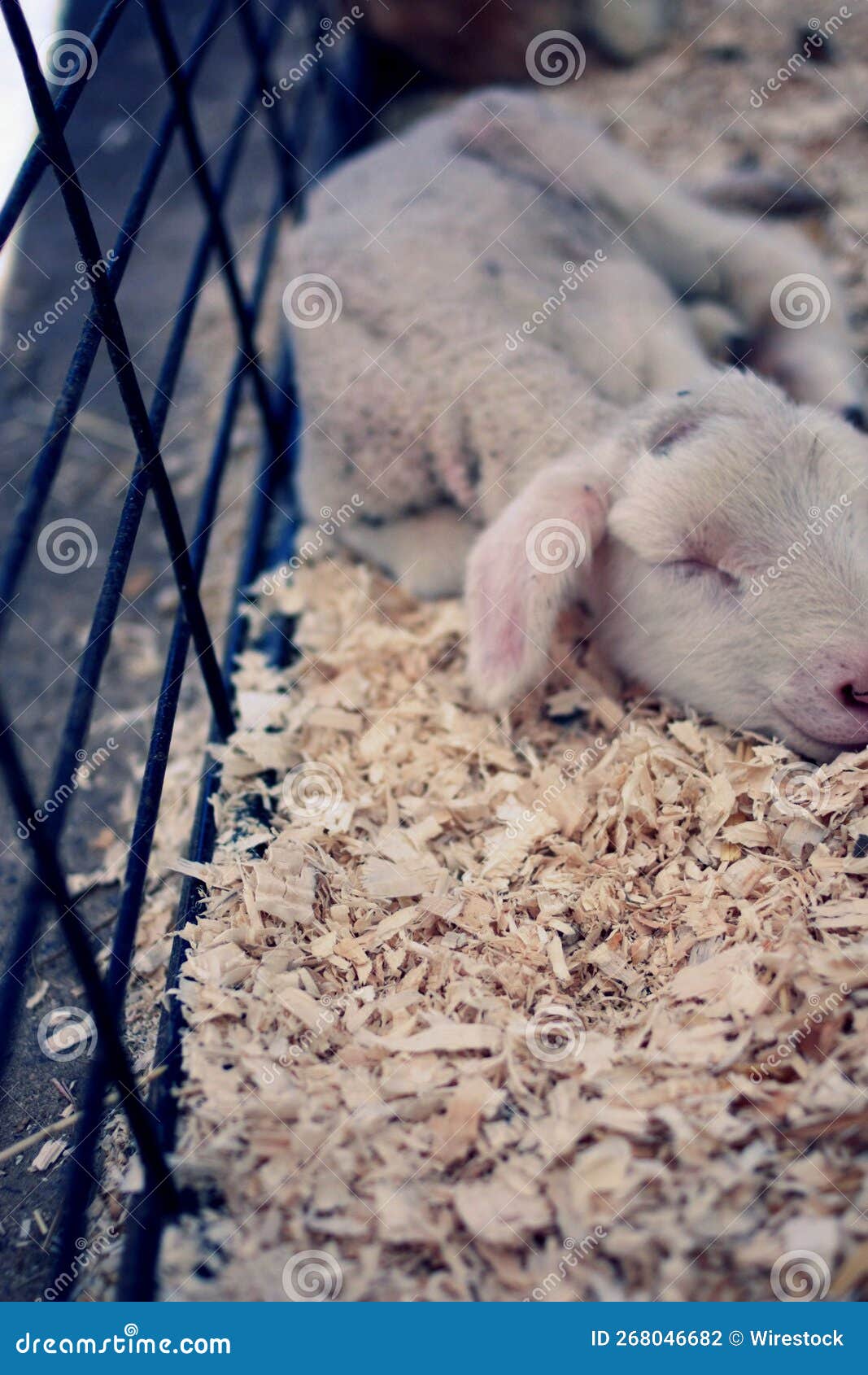 Selective Focus Shot of a Lamb Sleeping Inside a Cage Stock Photo ...