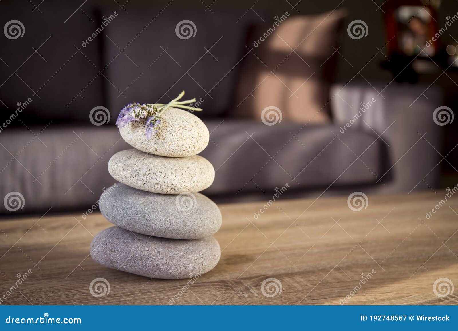 Selective Focus Shot of a Pile of Rocks on the Table with a Couch on ...