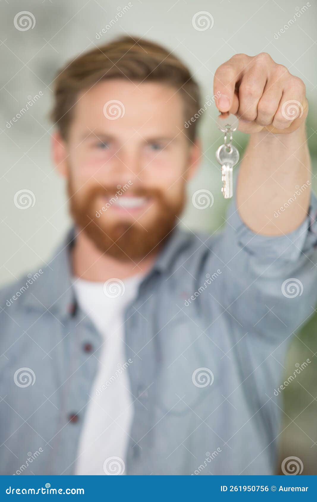Selective Focus Shot Smiling Man Holding Keys Stock Photo - Image of ...
