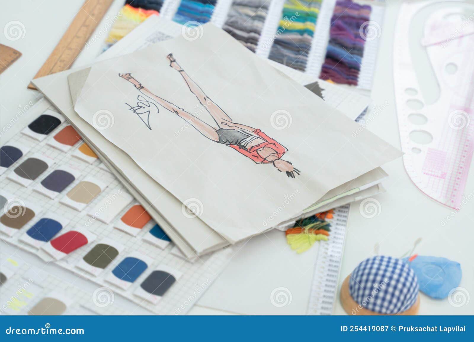 Selective Focus on Sketch of Creative Fashion Clothes on Paper, with ...
