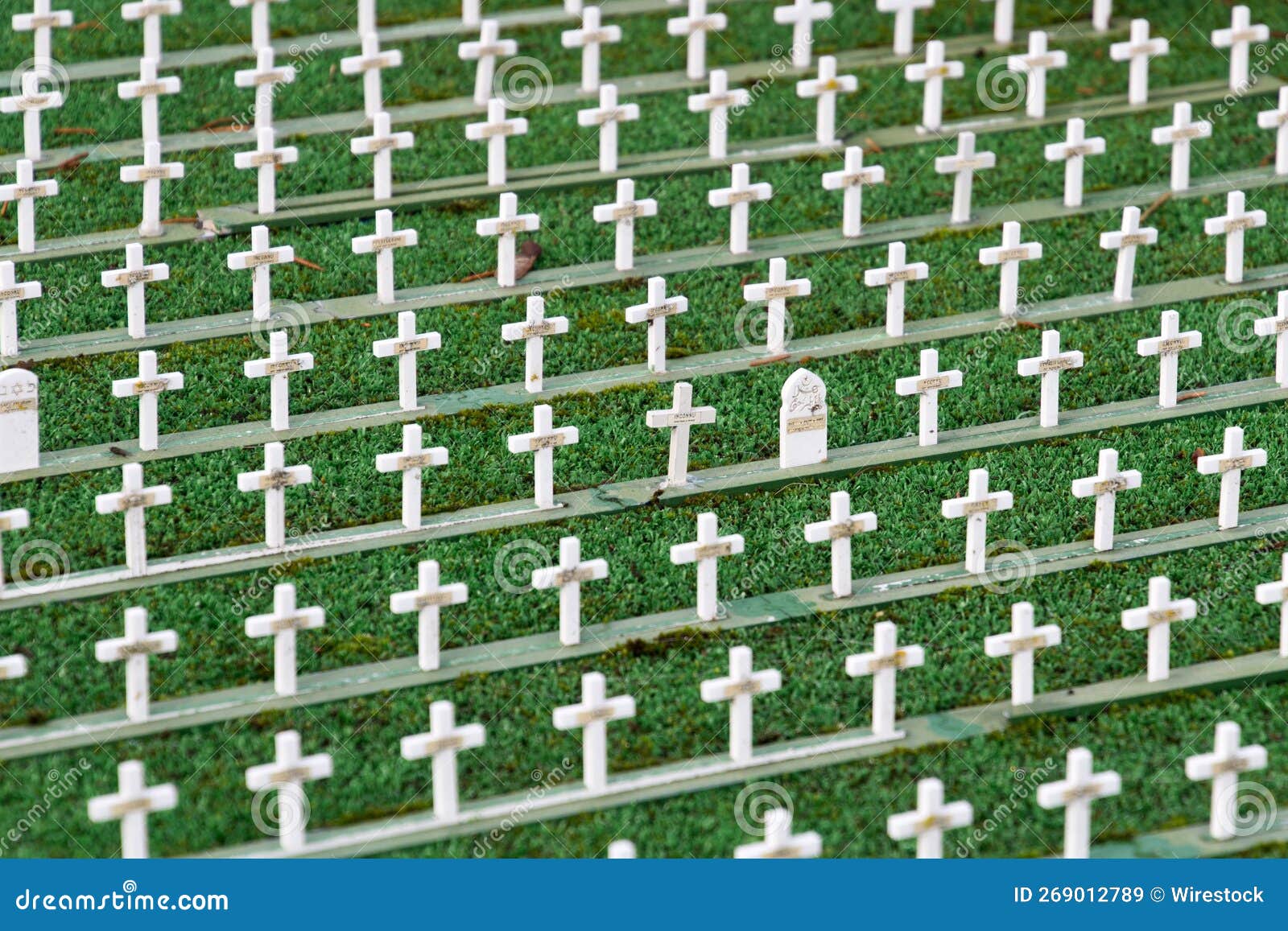 Selective Focus of Small White Crosses on Green Field Stock Image ...