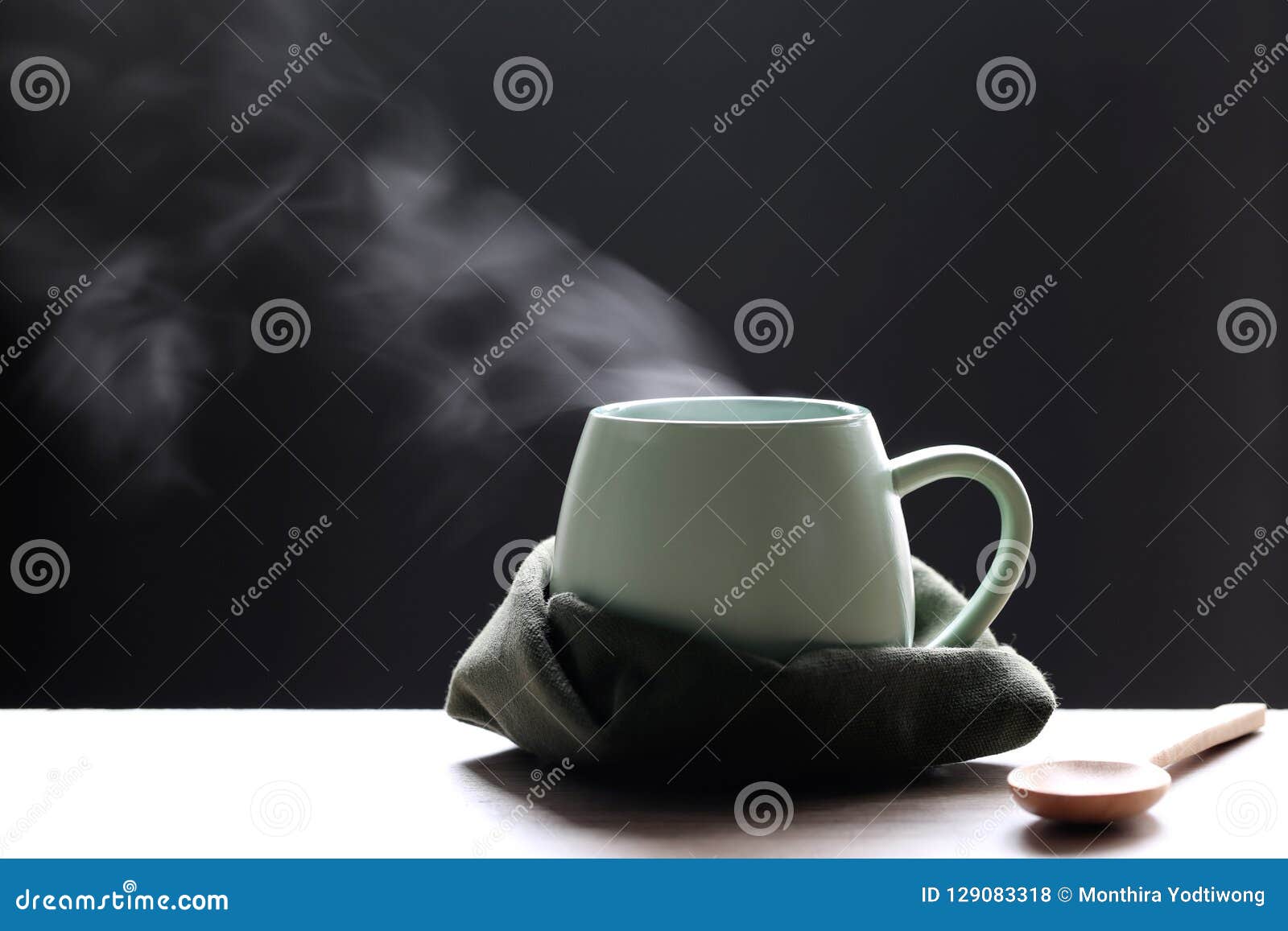 Selective Focus of Smoke Rising with Hot Soup in Cup and Spoon O Stock ...