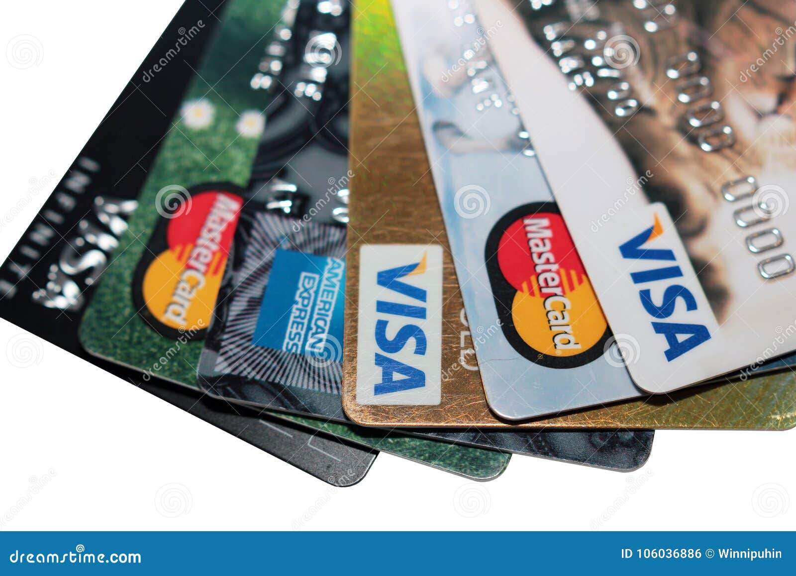 Selective Focus, Stack of Credit Card and Debit Card on White ...