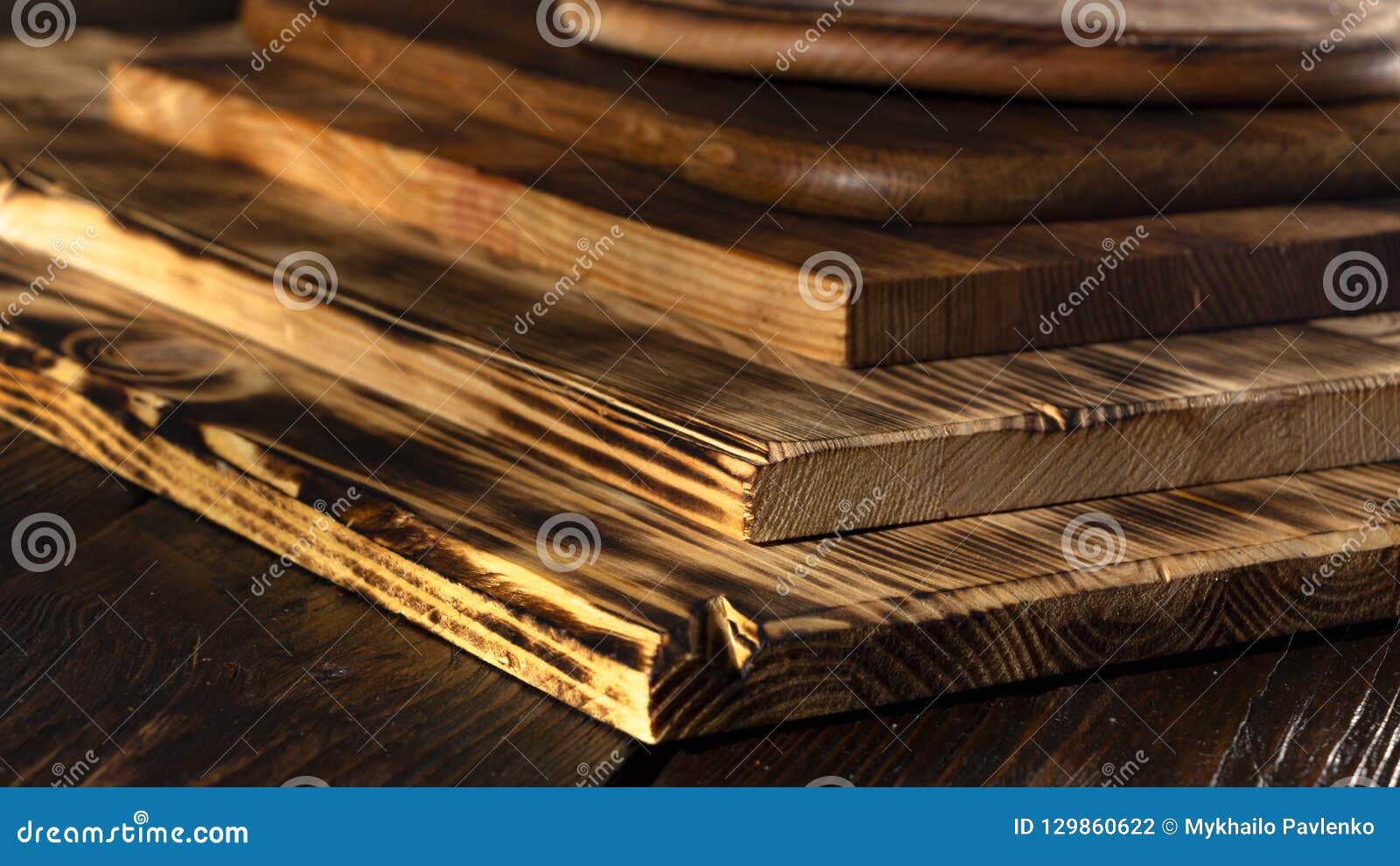 Selective Focus of Stack of Different Wooden Cutting Boards on Wooden ...