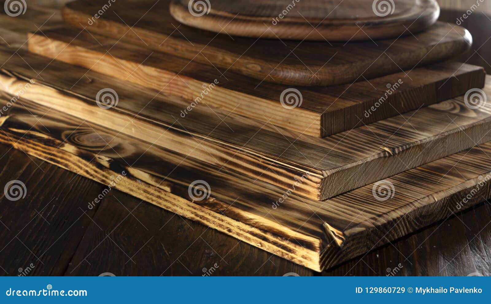 Selective Focus of Stack of Different Wooden Cutting Boards on Wooden ...