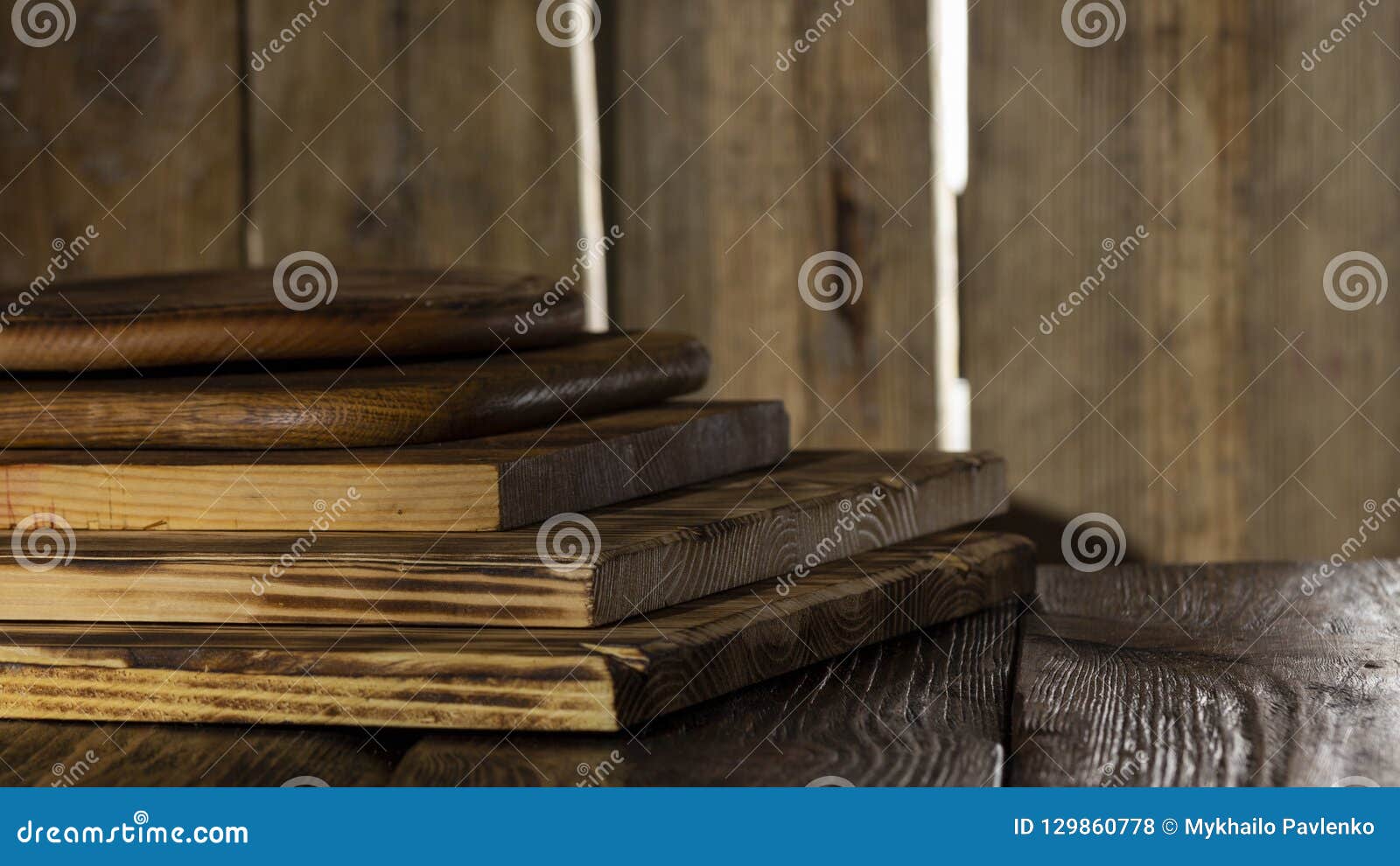 Selective Focus of Stack of Different Wooden Cutting Boards on Wooden ...