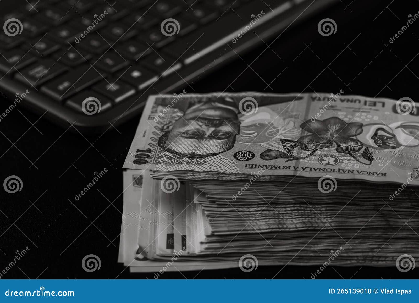 Selective Focus on Stack of LEI Romanian Money. Lei Banknotes Isolated ...
