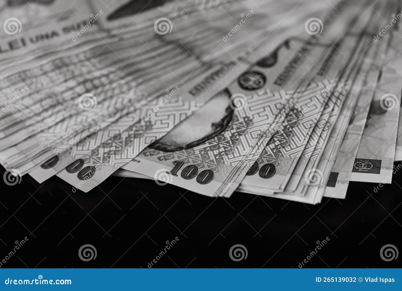 Selective Focus on Stack of LEI Romanian Money. Lei Banknotes Isolated ...
