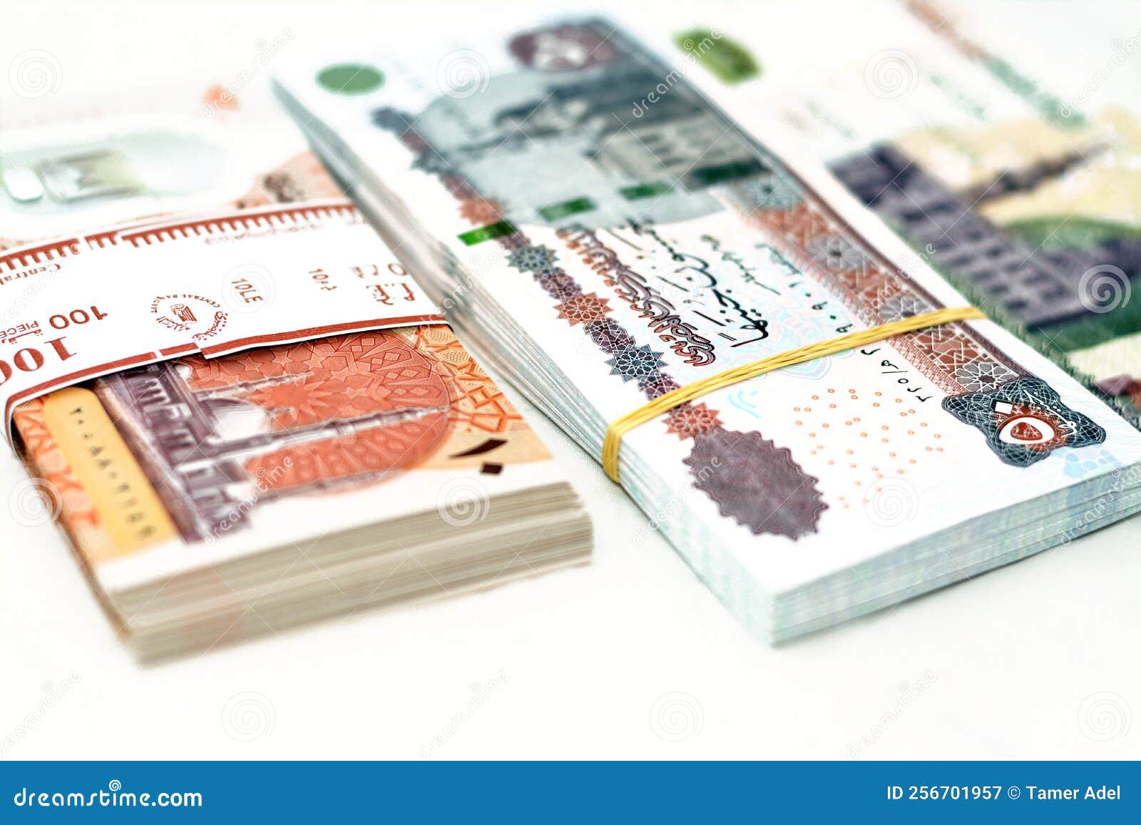 Selective Focus of Stack of New Egyptian Money Banknotes Currency of ...