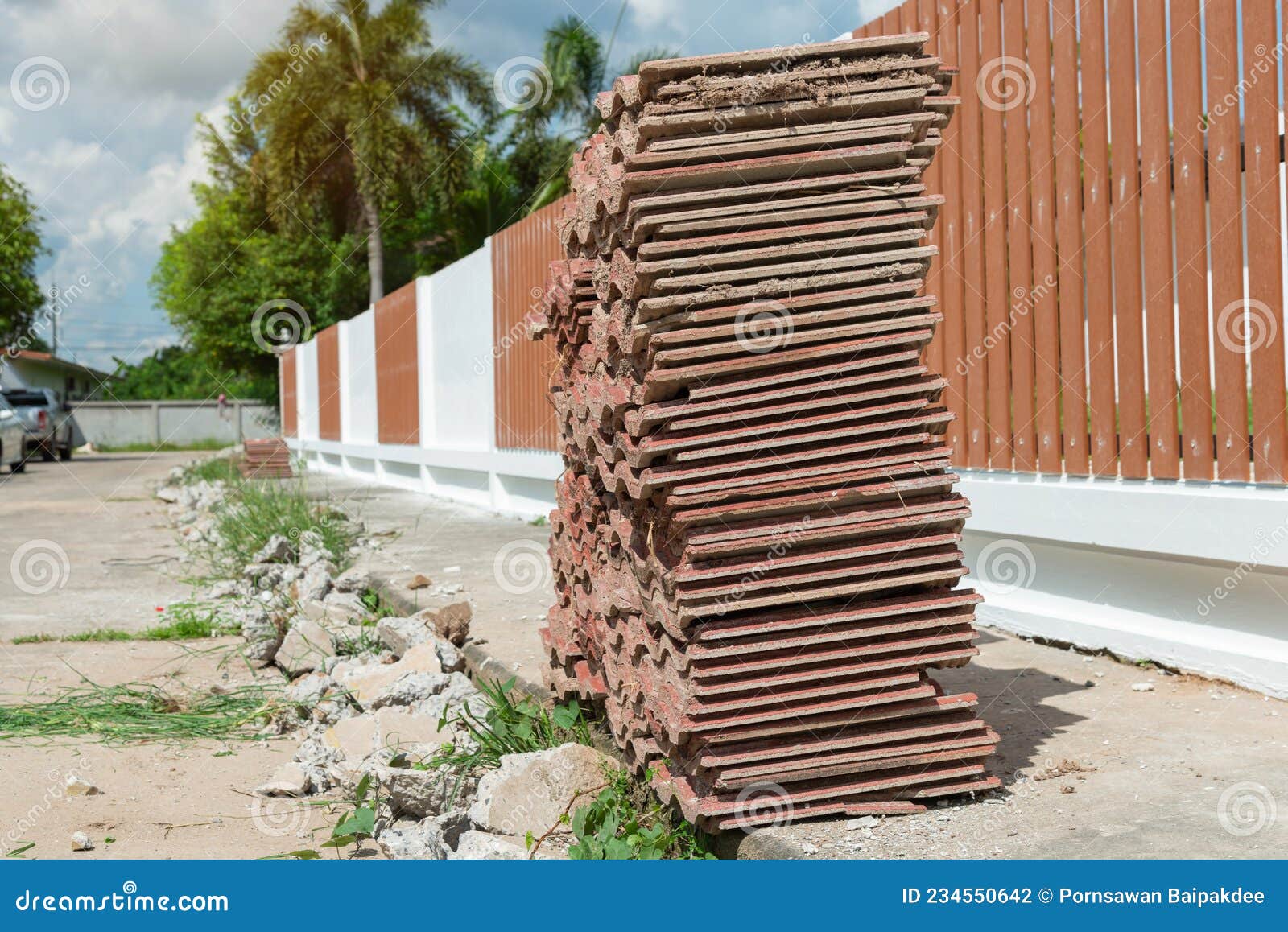 In Selective Focus Stack of Roof Stock Photo - Image of cover, site ...