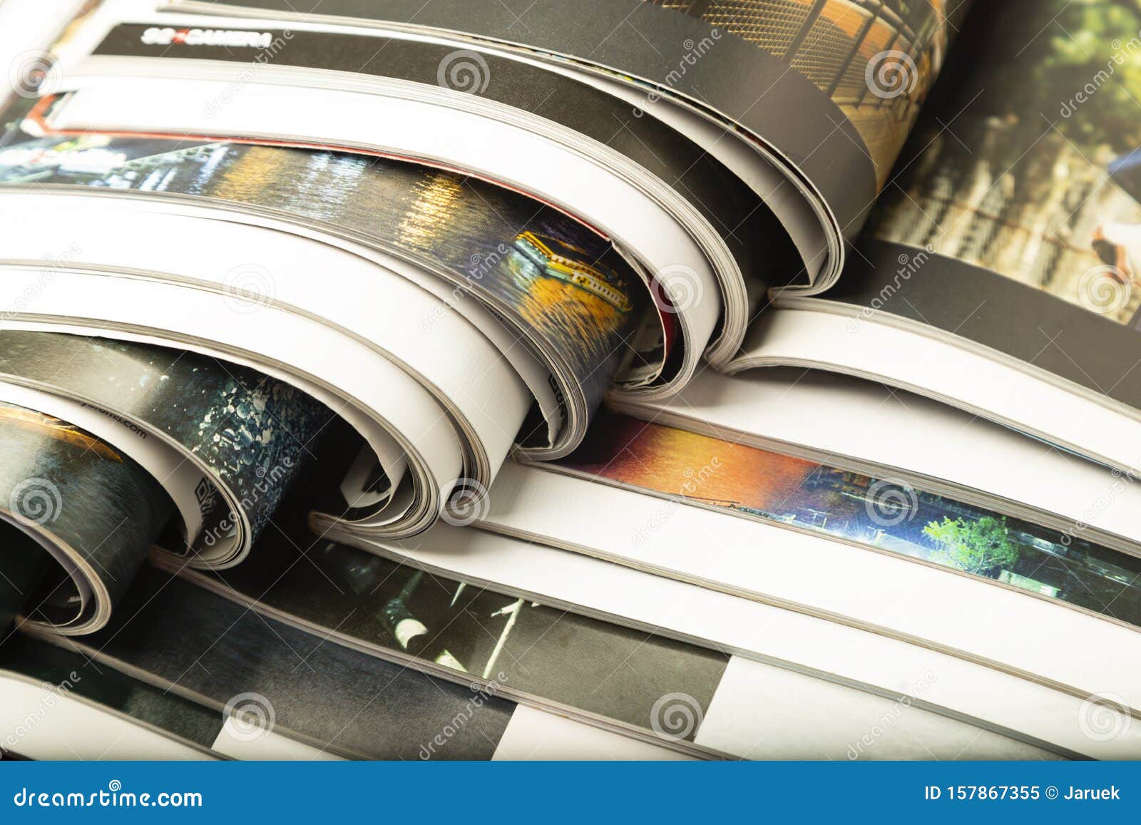 Selective Focus of the Stacking Magazine Place on Table Stock Image ...