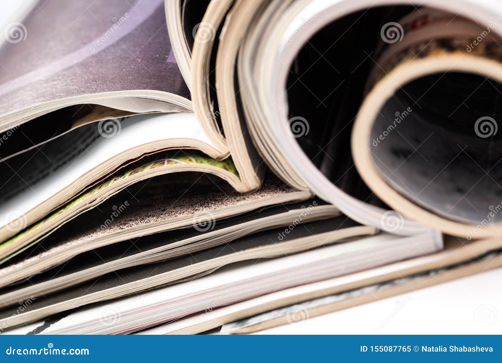Selective Focus of the Stacking Magazine Place on White Background ...