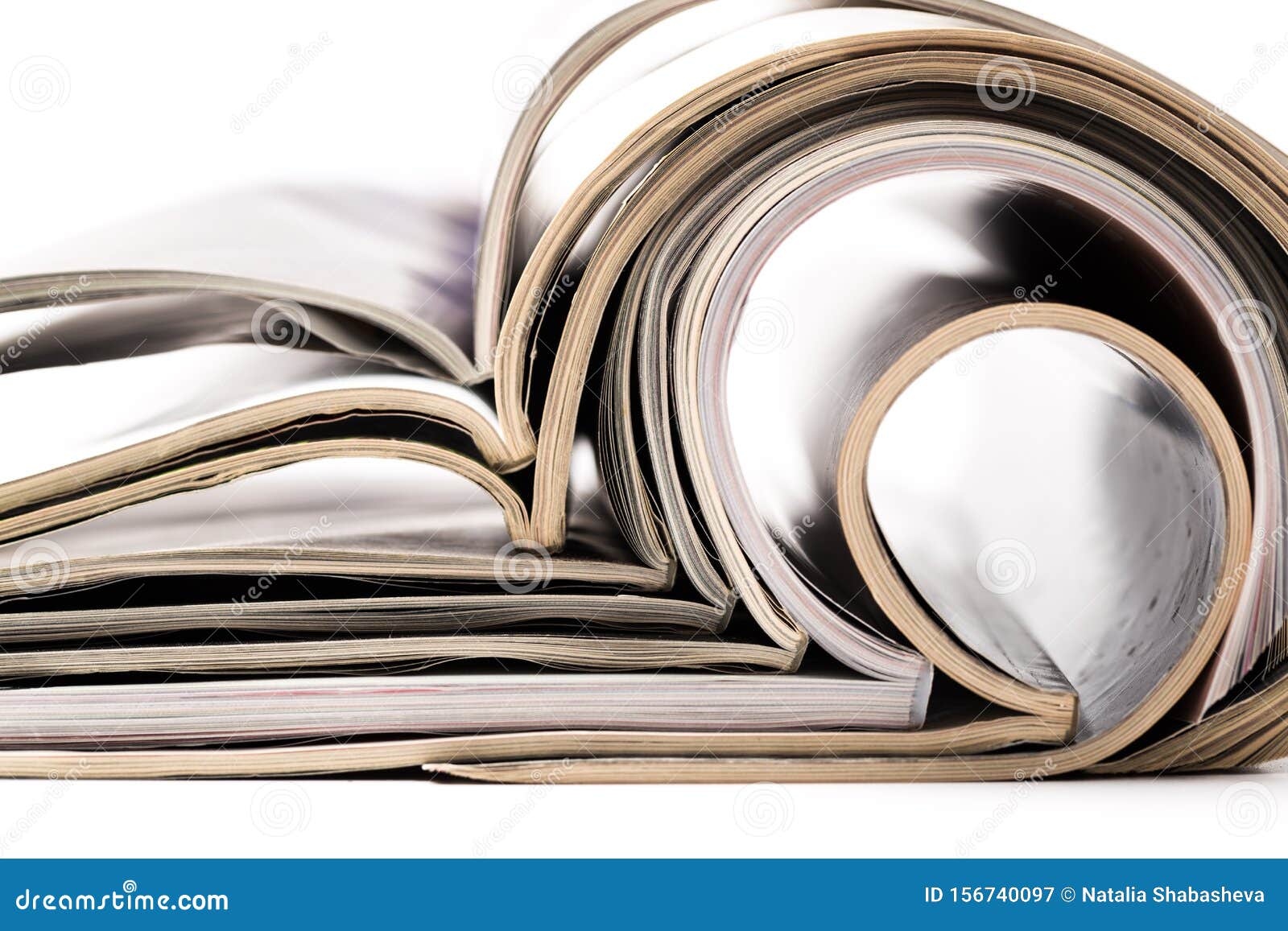 Selective Focus of the Stacking Magazine Place on White Background ...