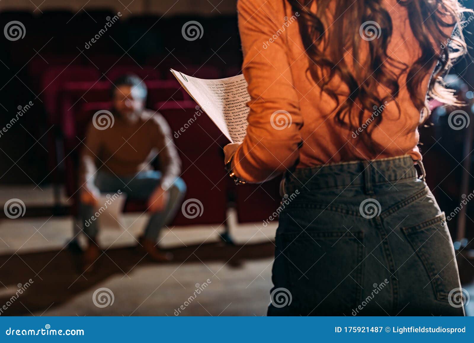 Theater Director and Actress with Screenplay Stock Image - Image of ...