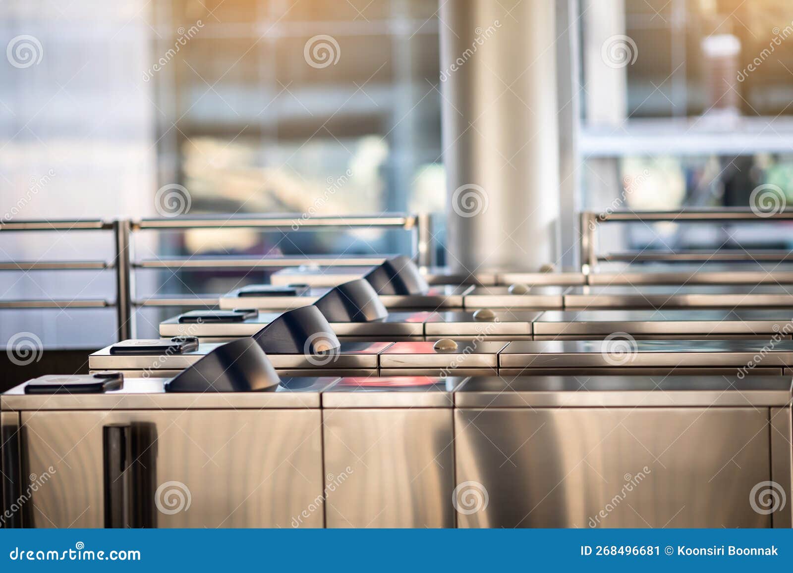 Selective Focus To Automatic Gate Machine at Sky Train Station. Modern ...