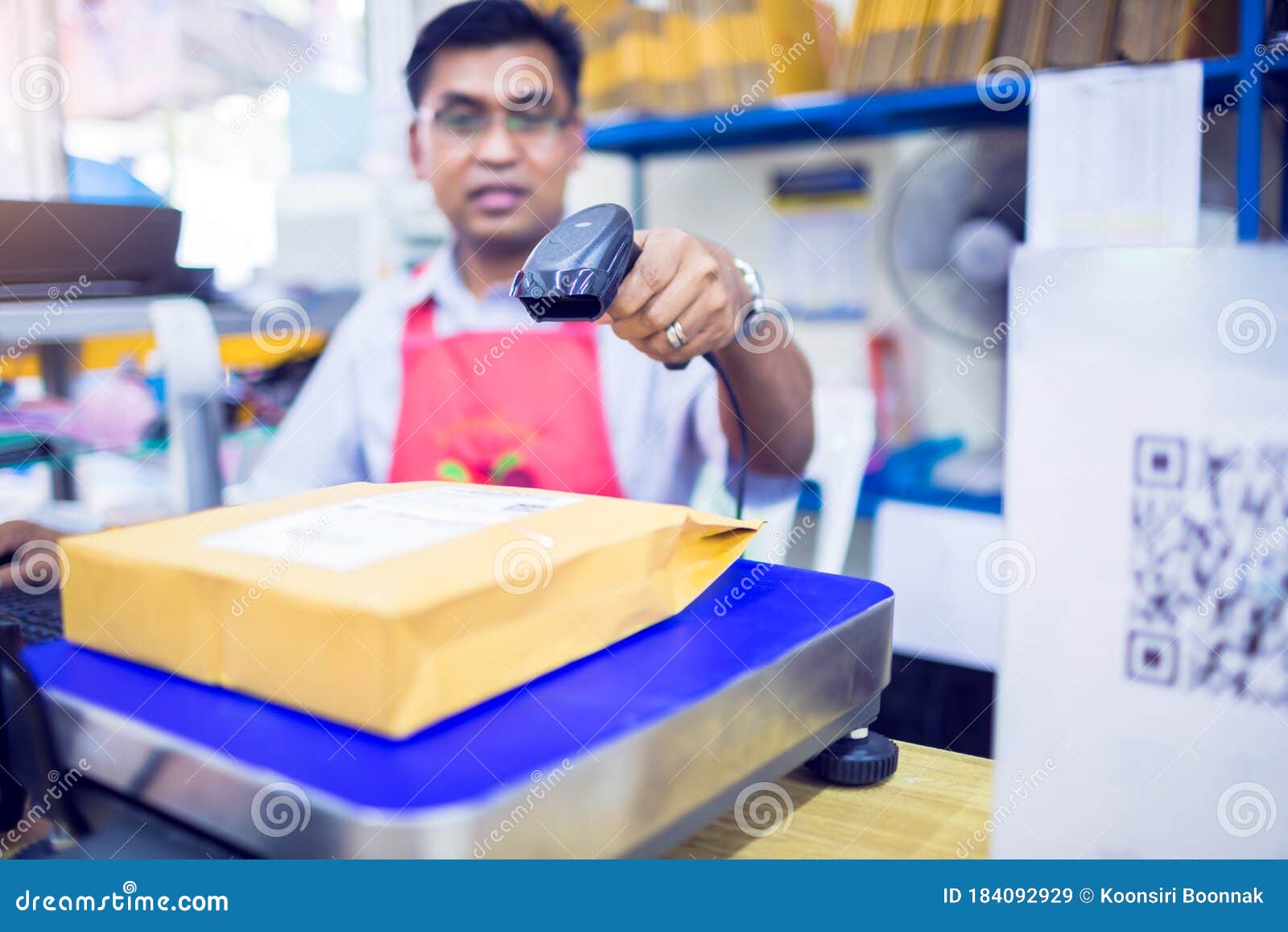 Selective Focus To Barcode Reader in Hand of Staff in Post Office ...