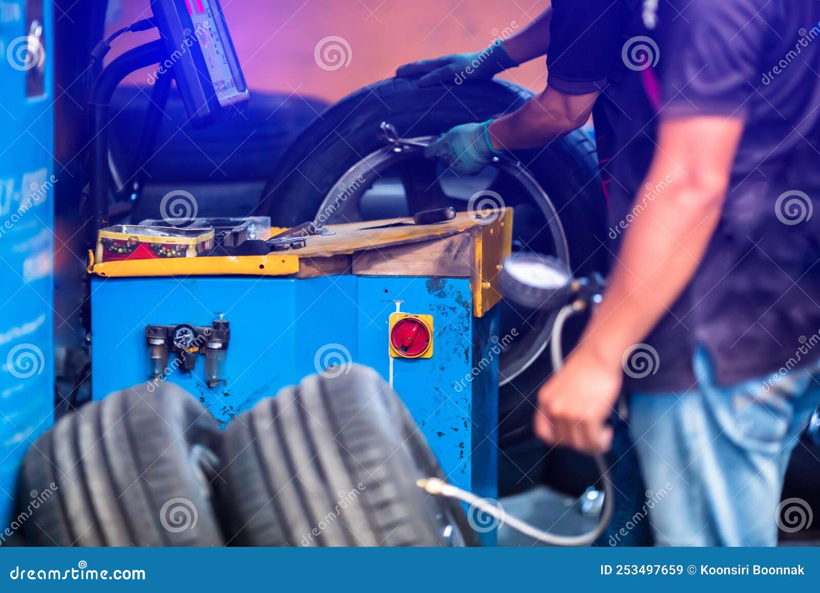 Selective Focus To Control Panel of Wheel Balancer Machine with Blurry ...