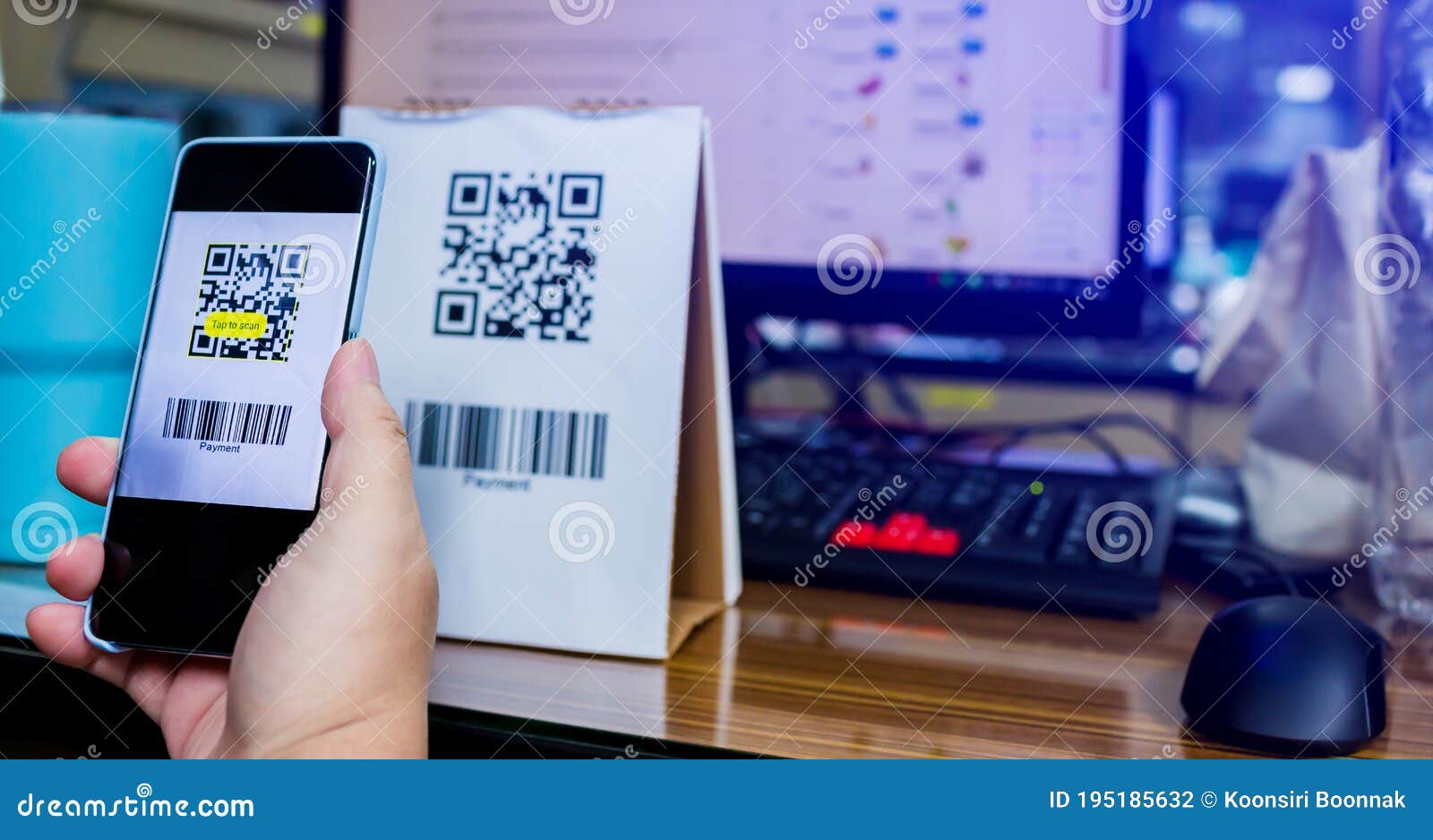 Selective Focus To Customer Hand Holding Smart Phone To Scan Qr Code ... Selective Focus To Customer Hand Holding Smart Phone To Scan Qr Code ...