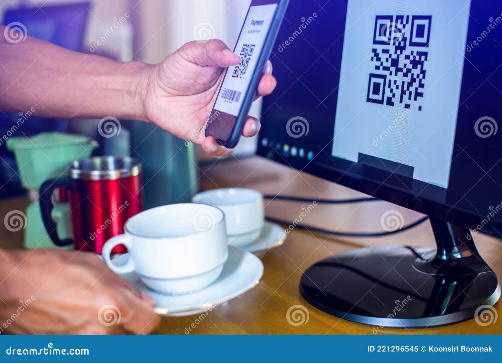 Selective Focus To Customer Scan QR Code To Payment at Cash Register ...