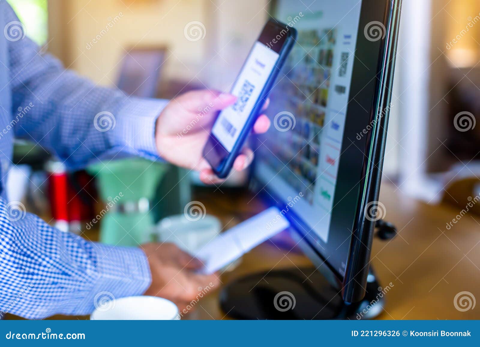 Selective Focus To Customer Scan QR Code To Payment and Printing ...