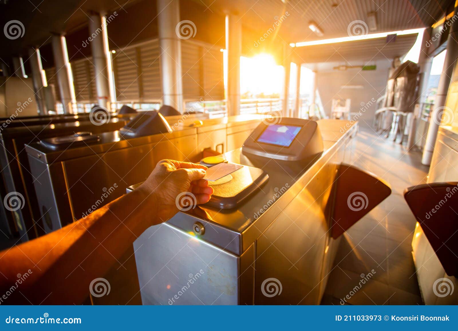 Selective Focus To Hand of Passenger Using Smart Card To Open Automatic ...