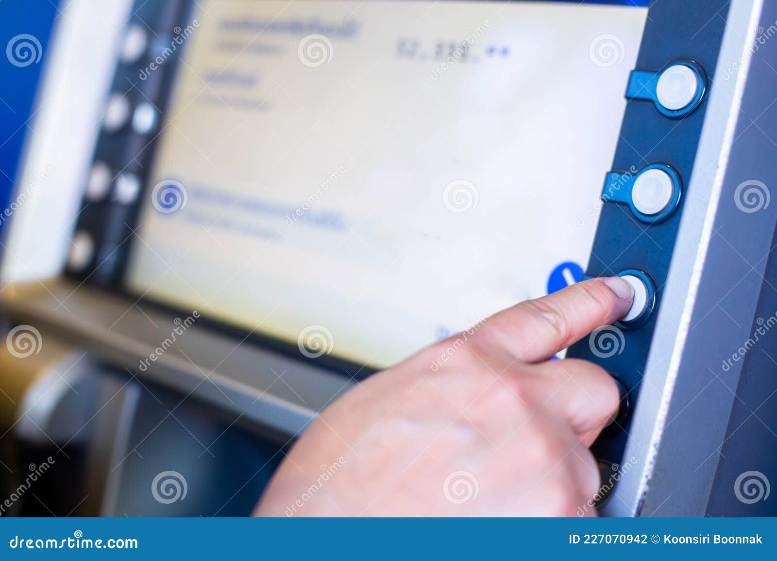 Selective Focus To Hands Choosing Option on ATM Machine. Customer Using ...