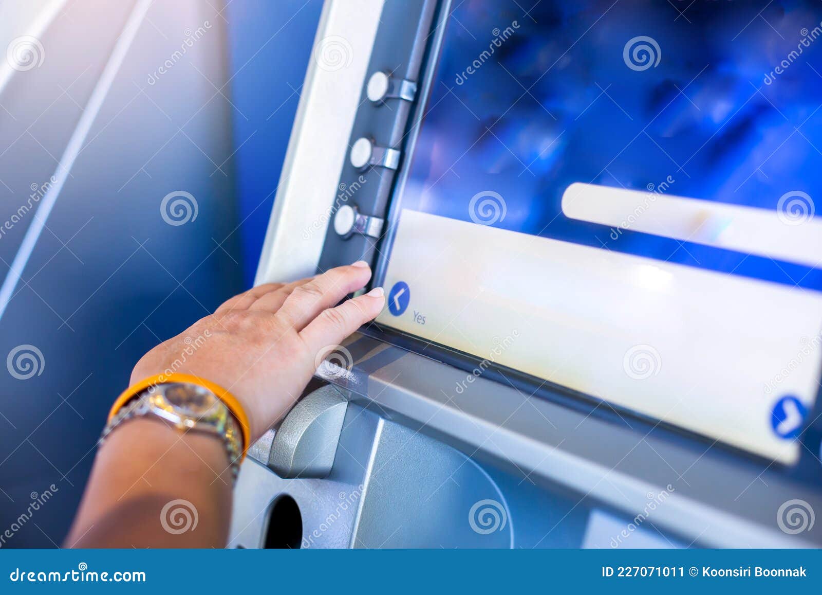 Selective Focus To Hands Choosing Option on ATM Machine. Customer Using ...