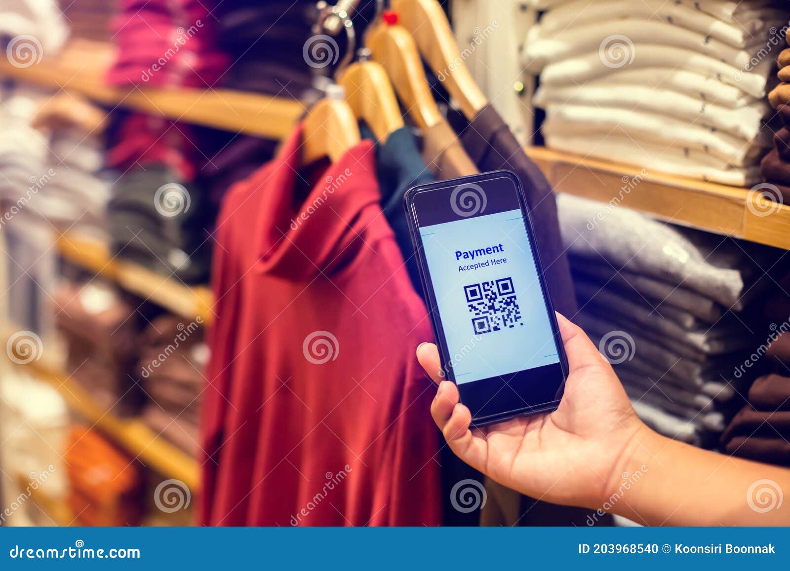 Selective Focus To Payment QR Code Tag on Smartphone with Blurry Many ...