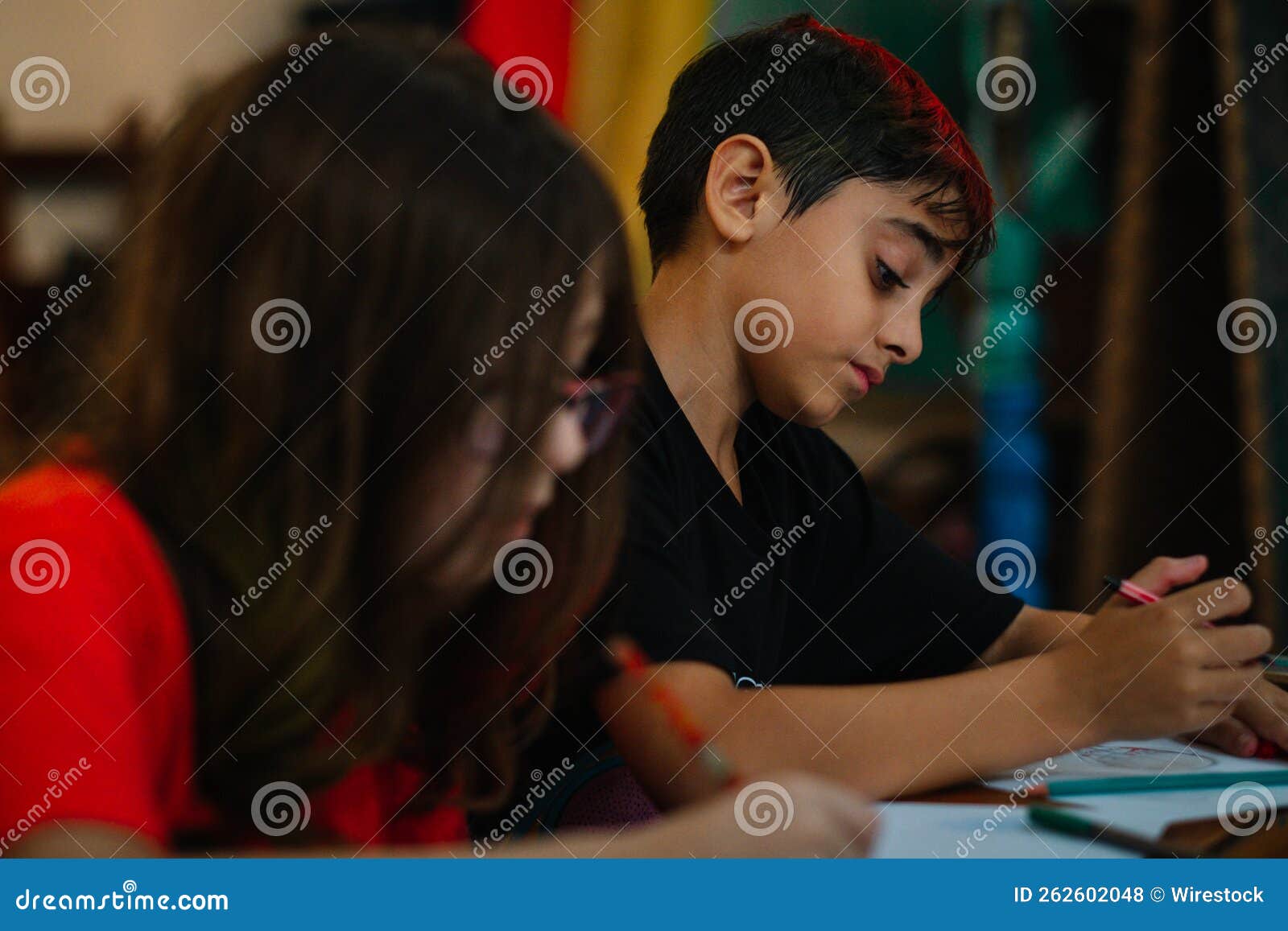 Selective Focus of Two Children Doing Their Homework Stock Photo ...