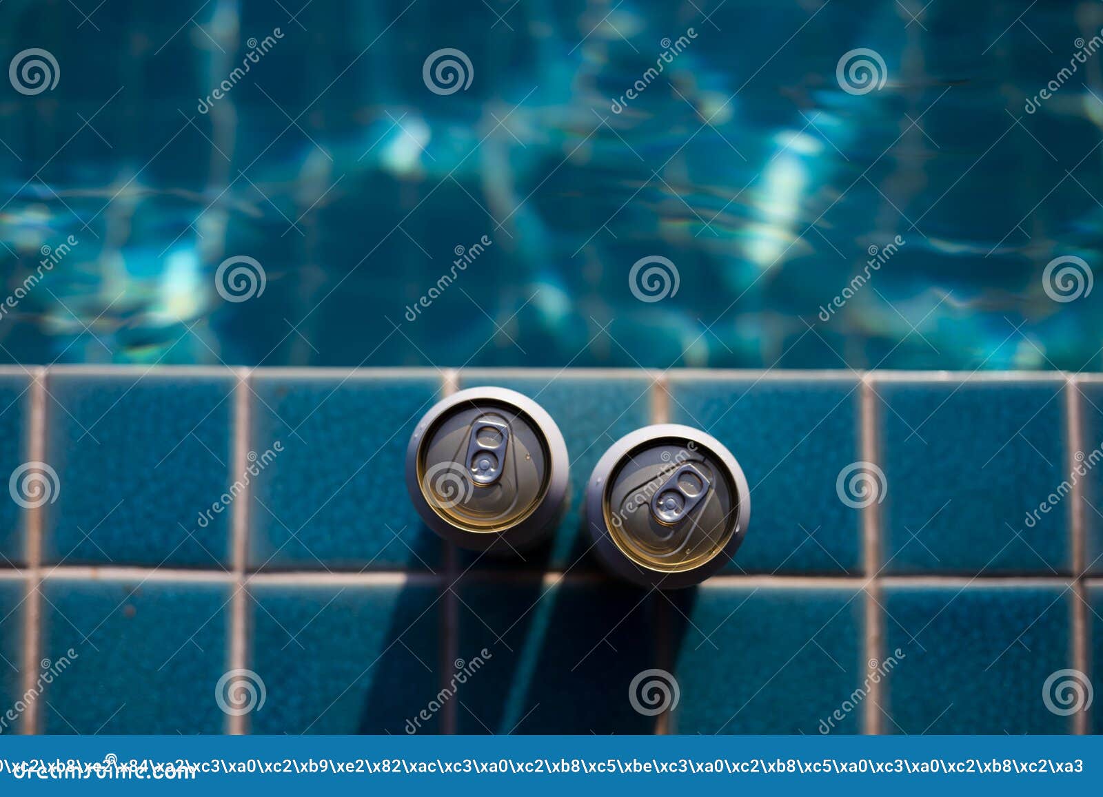 Selective Focus Two White Beer Cans are Placed at the Edge of the Pool ...