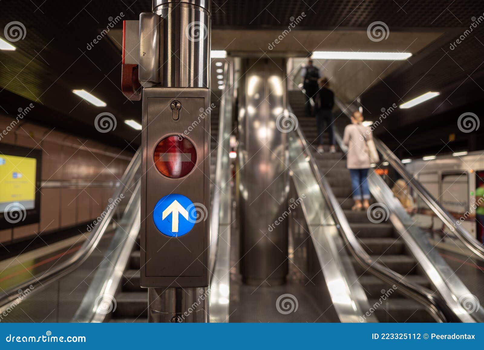 Signal Light in Front of Escalator at the Platform of Underground Train ...