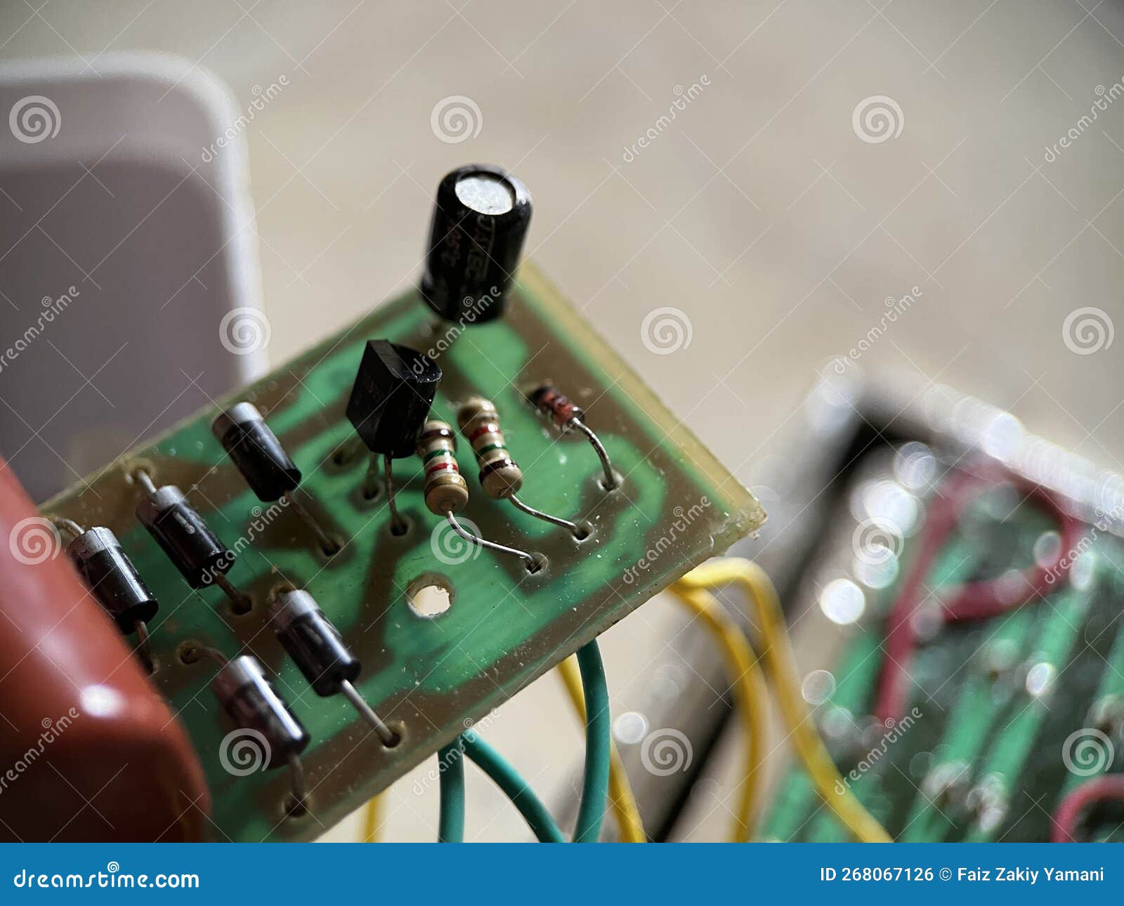 Electronic Circuit with Cable and Resistor on Blurred Background Stock ...