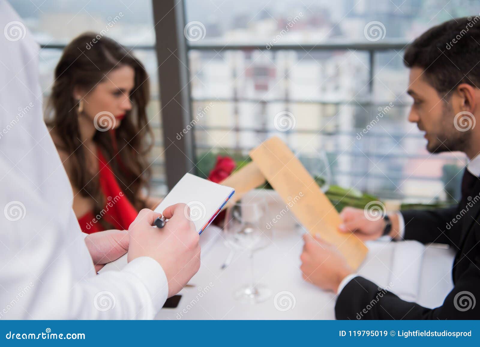 Selective Focus of Waiter Writing Down Visitors Order Stock Image ...