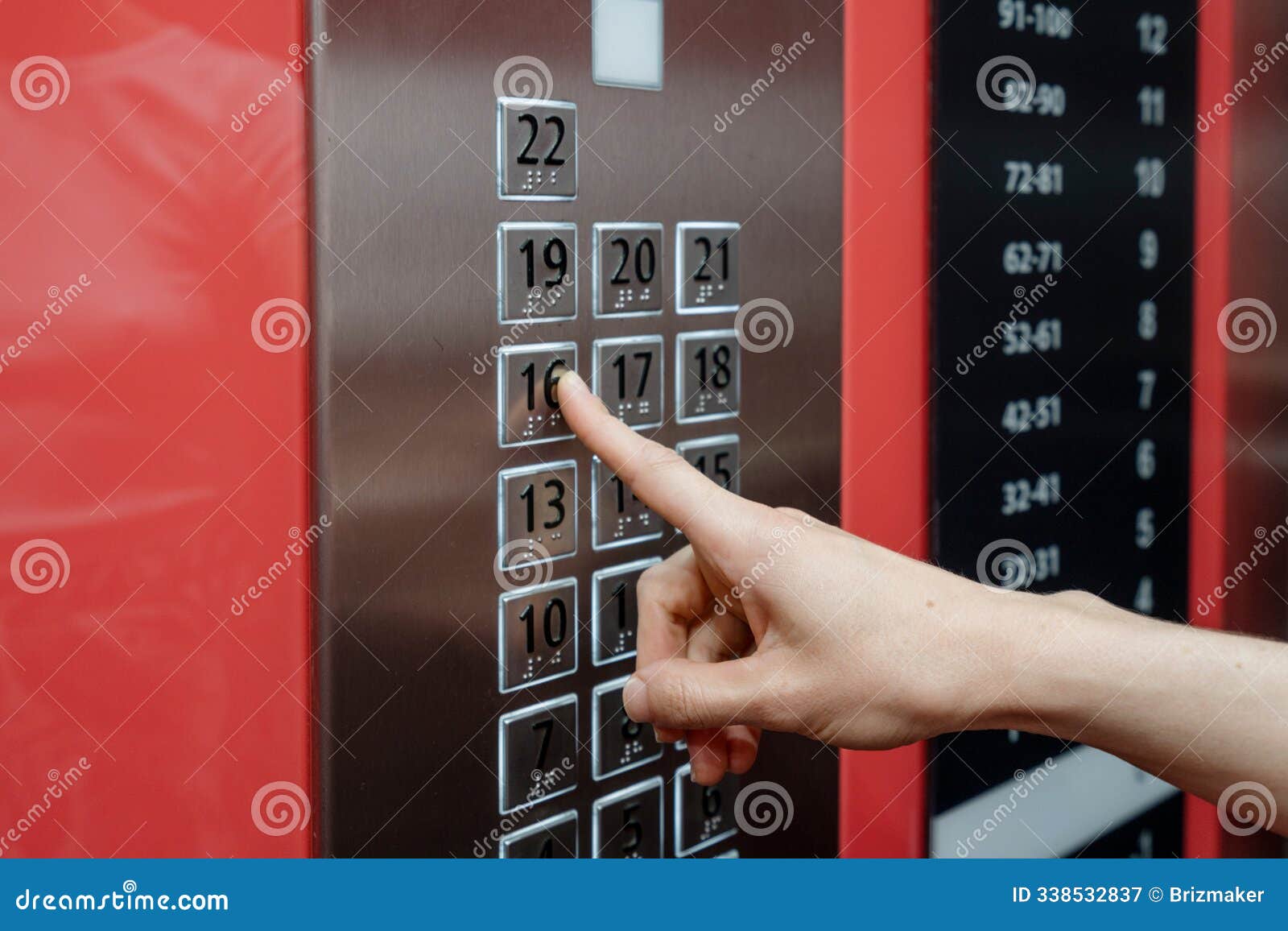 Selective Focus on Woman Forefinger Pressing on Button in the Passenger ...
