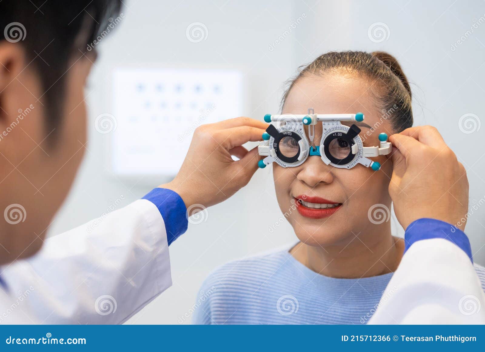 Selective Focus at Women Face. while Doctor Using Optometry Equipment ...