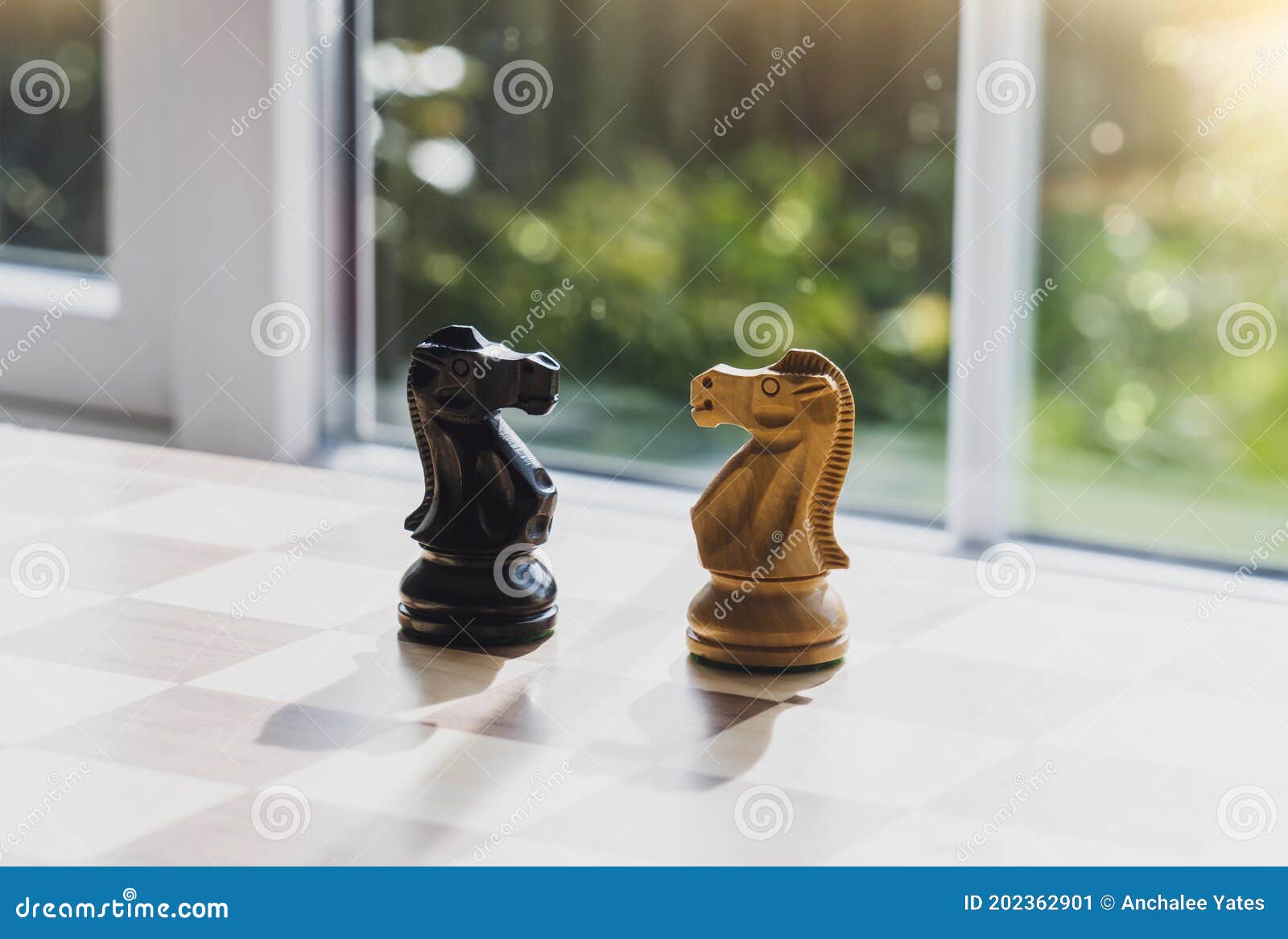 Selective Focus of Wood Knight Chess on Board Game with Blurry ...