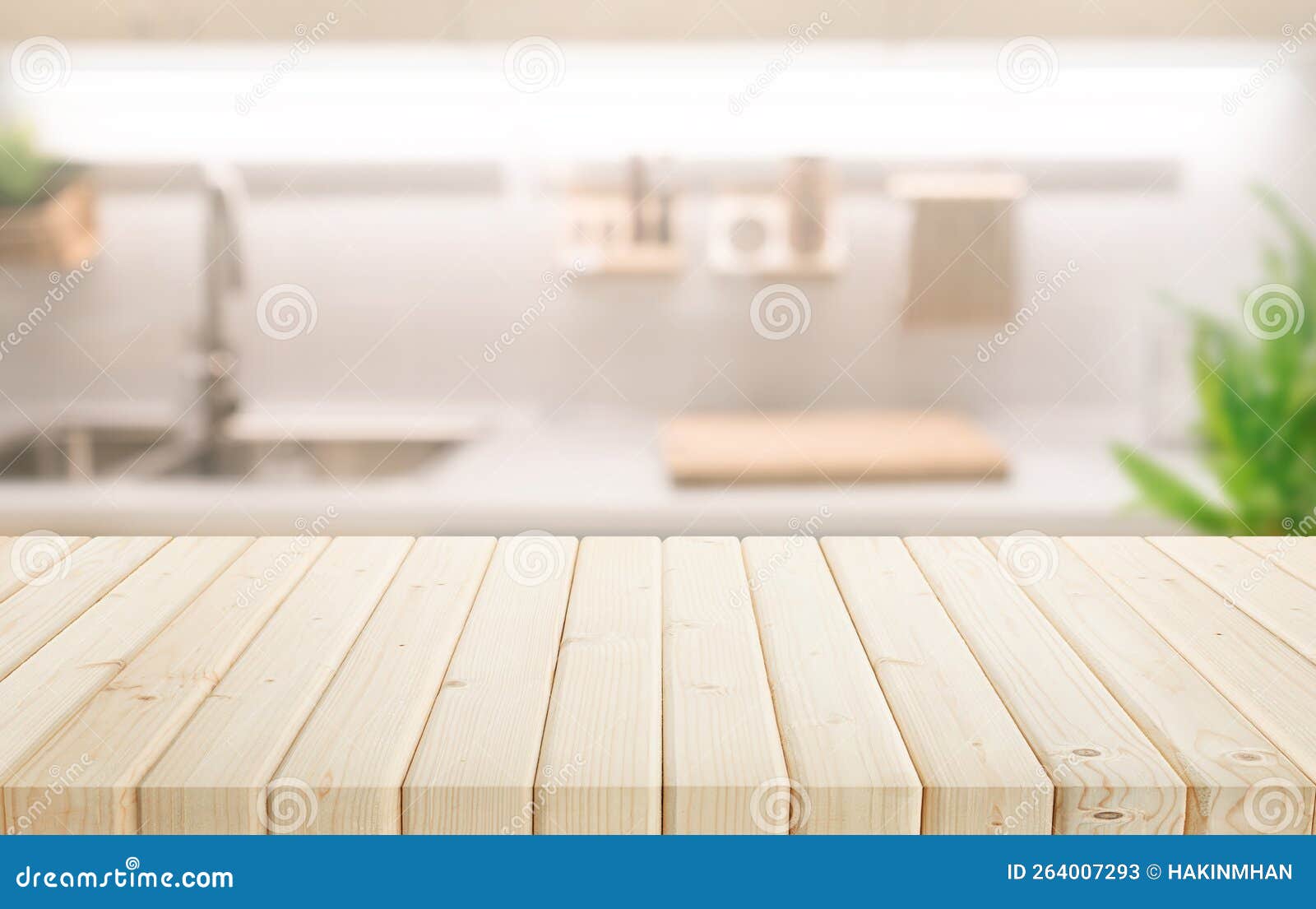 Selective Focus.Wood Table Top on Blur Kitchen Counter Background Stock ...