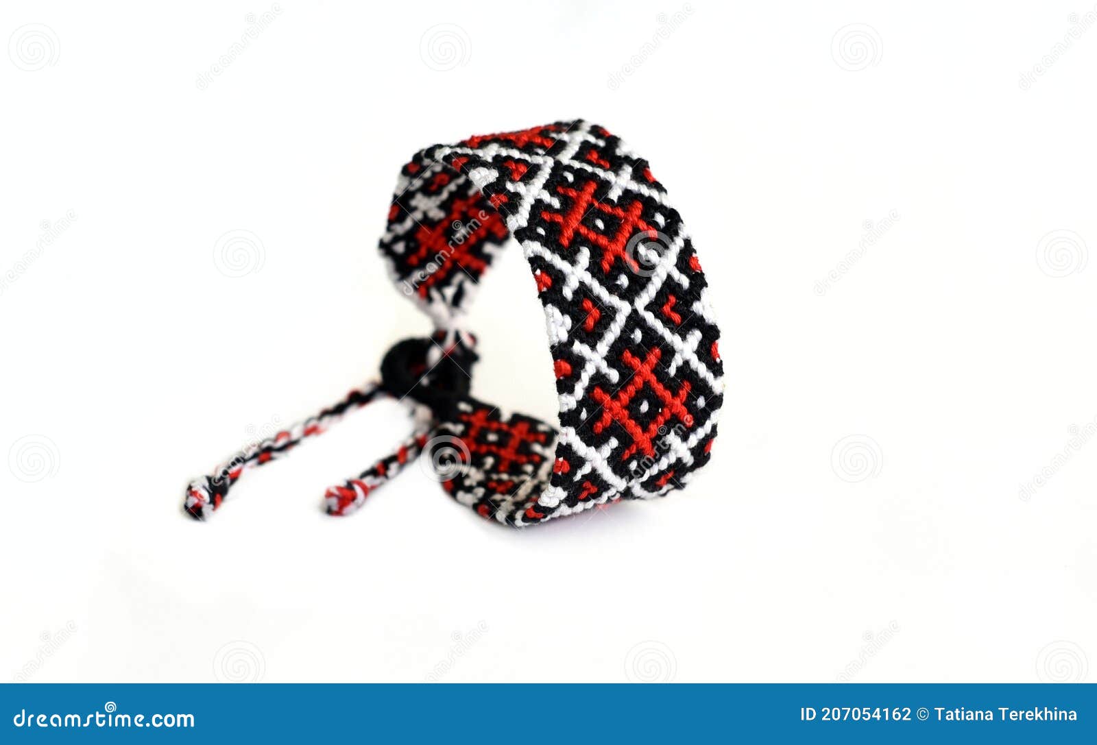 Selective Focus Of Woven Diy Friendship Bracelet Handmade Of Embroidery
