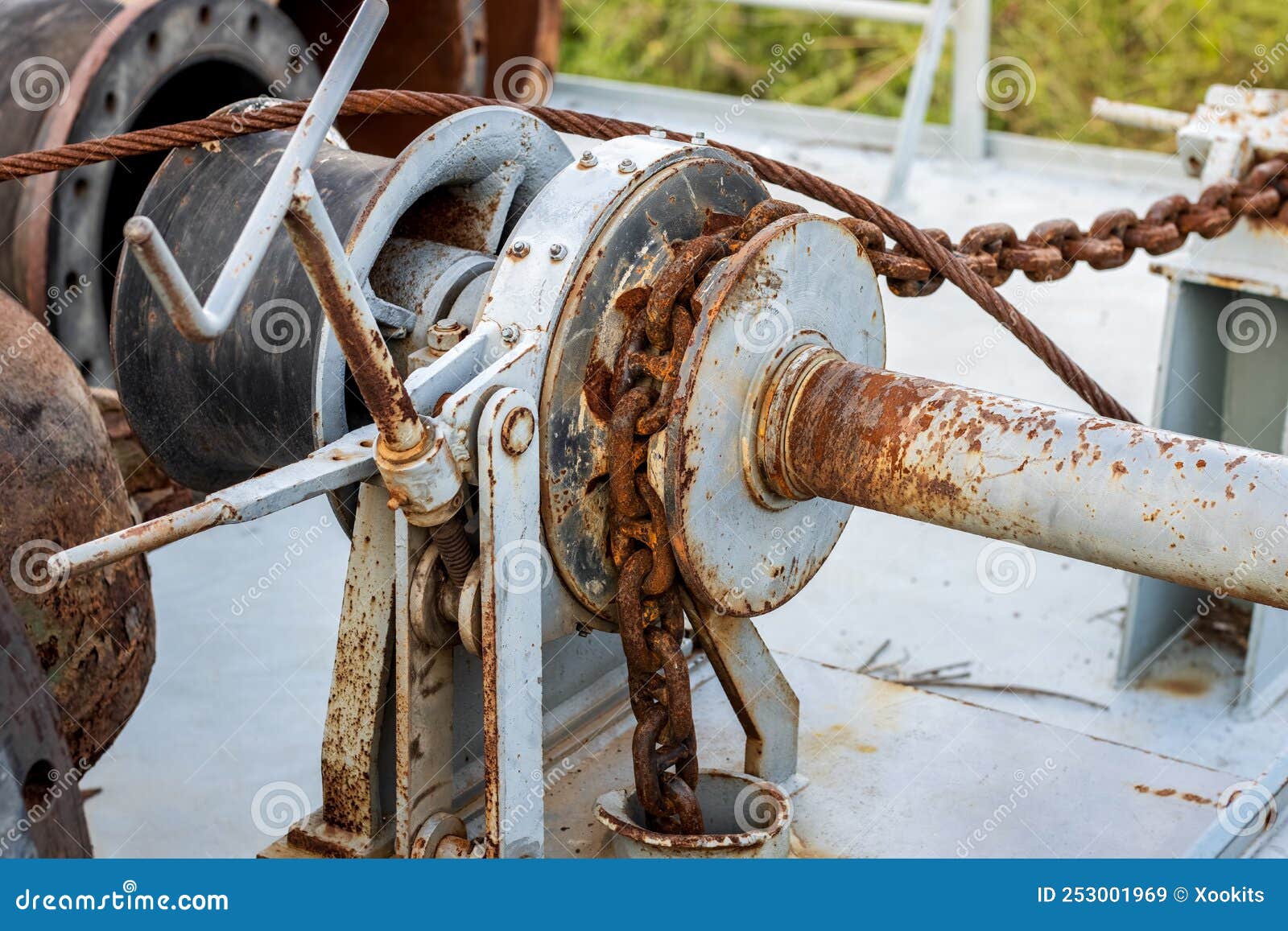 Selective Focused Old Rustic Ship Anchor with an Iron Chain Close Up ...