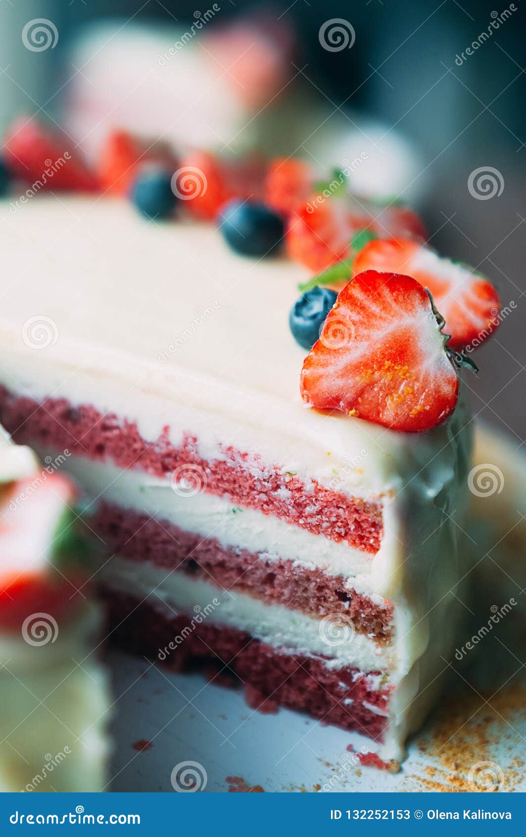 Selective Macro Focus Cake with Berries and White Glaze Stock Image ...