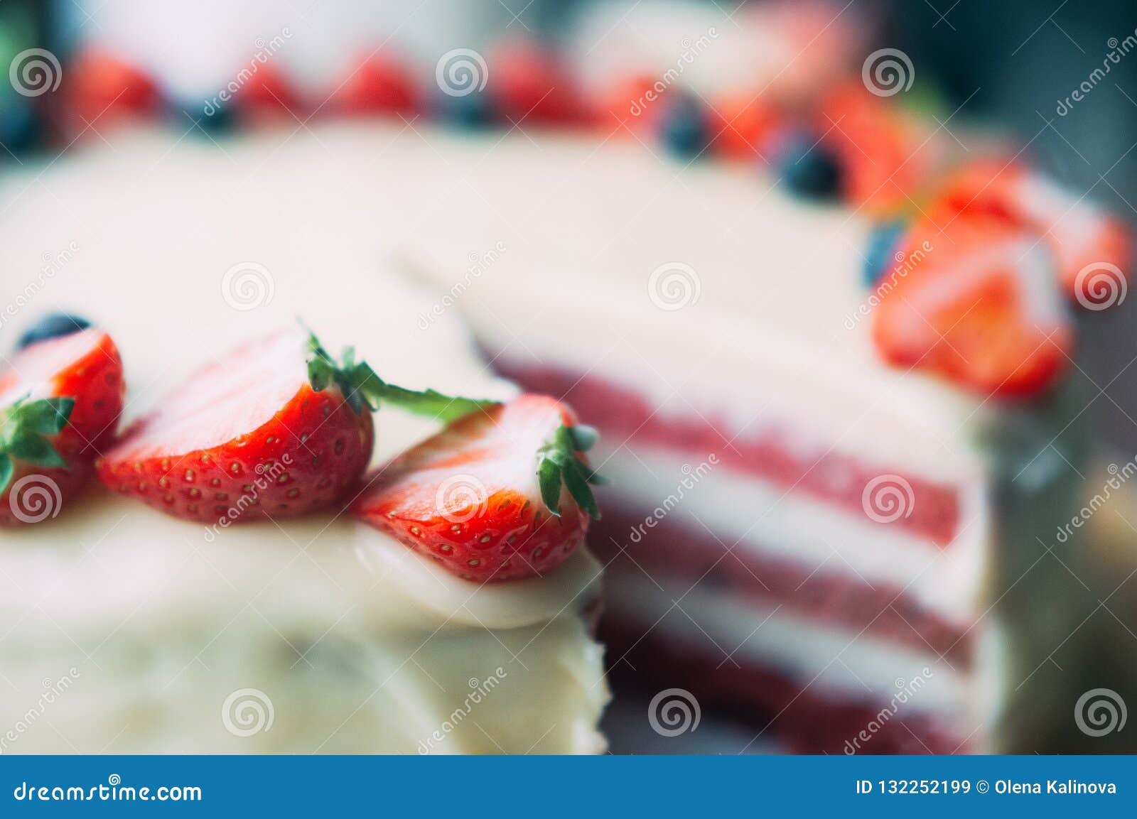 Selective Macro Focus Cake with Berries and White Glaze Stock Image ...