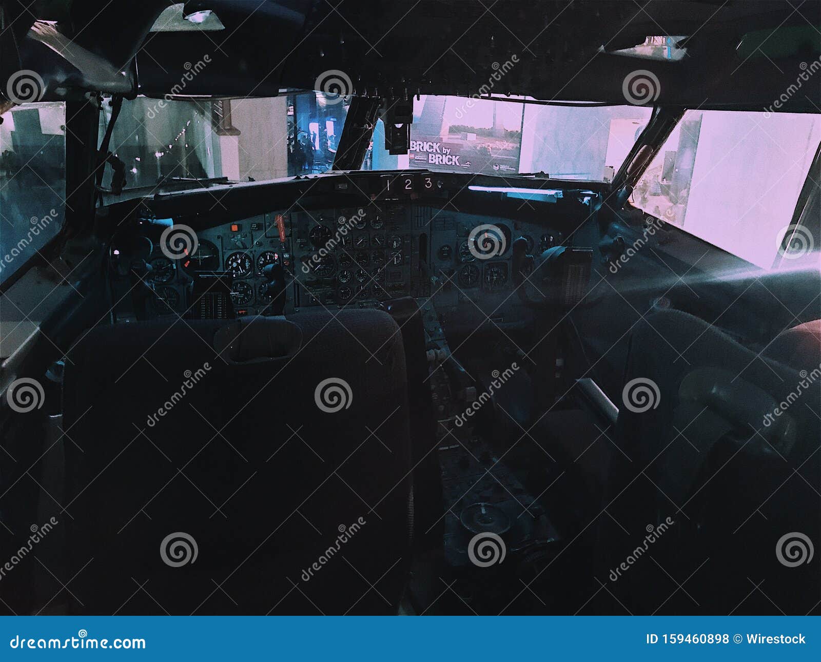 Selective Shot of Black Cockpit of an Airplane with Flight Instrument ...