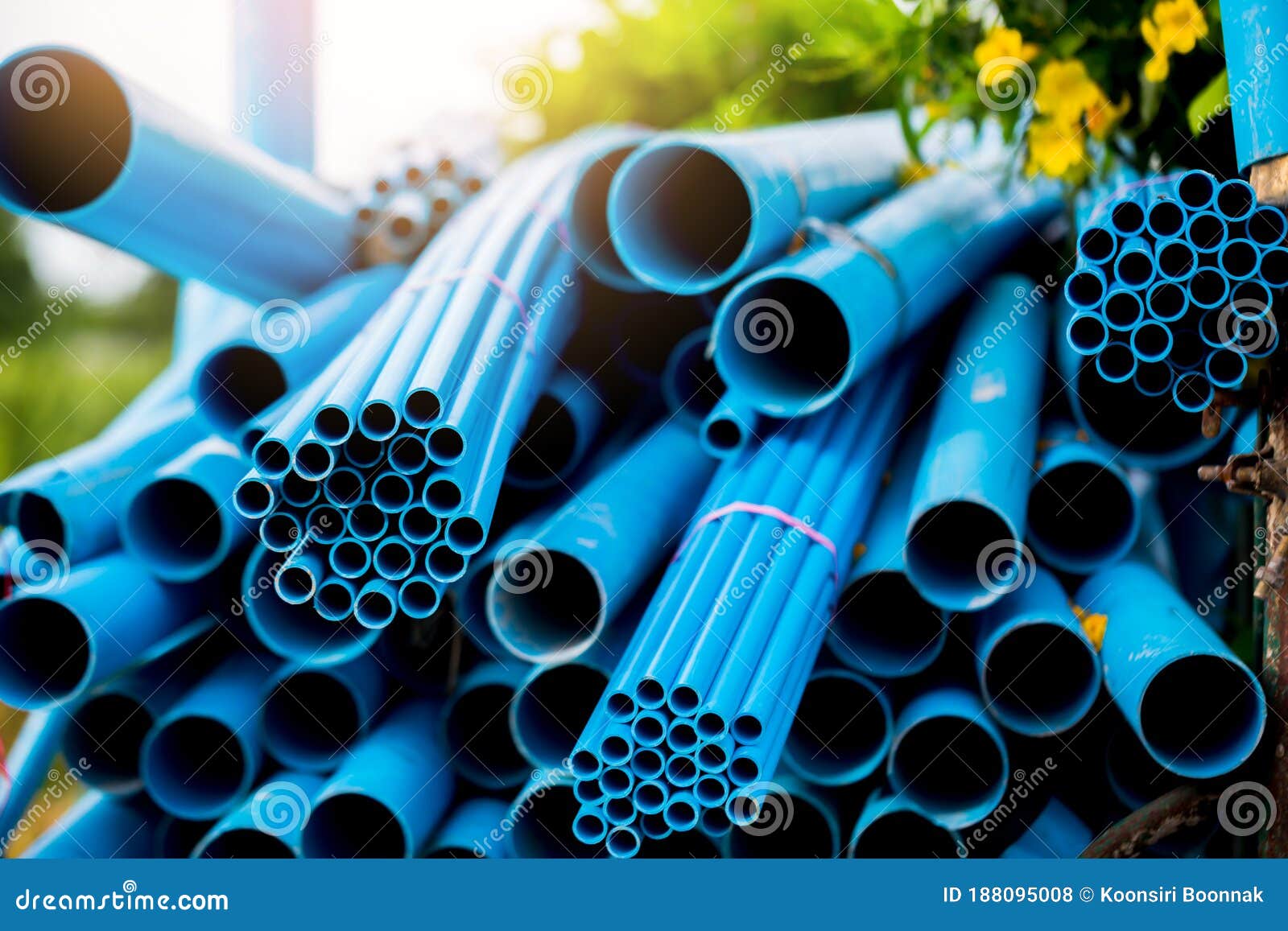 Selective To Blue Plastic Pipe Background. PVC Pipes Stacked in ...