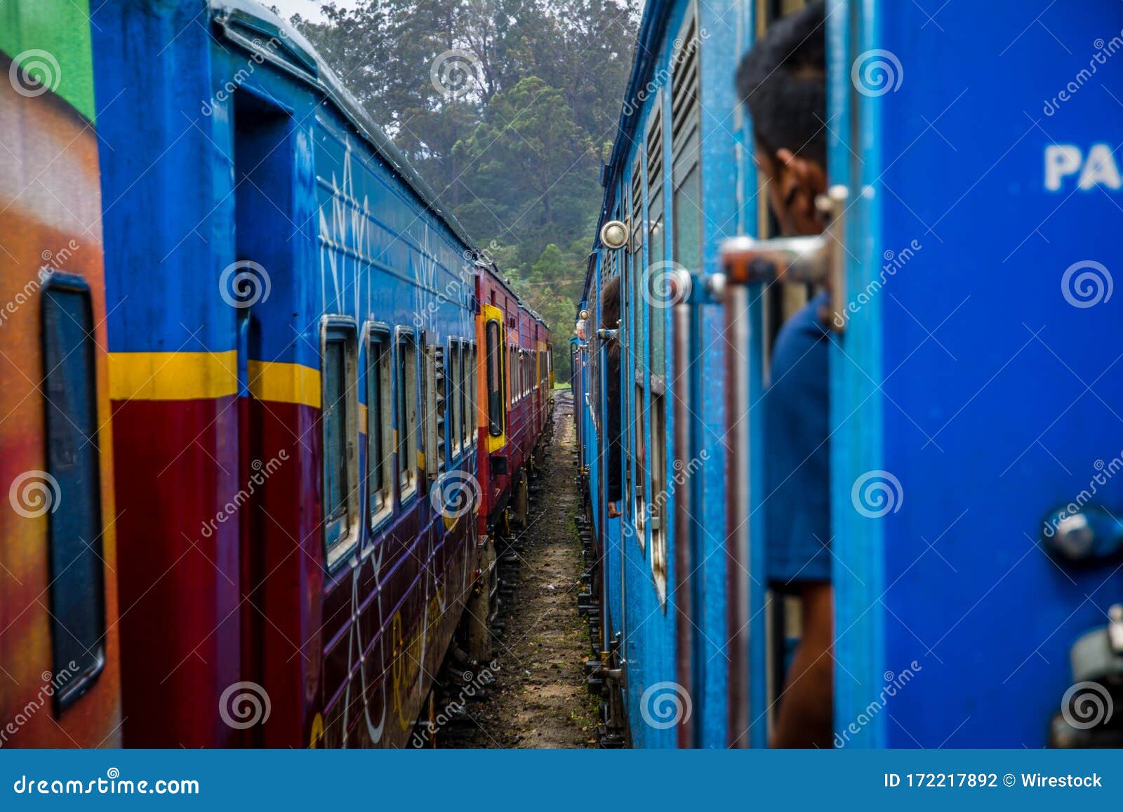 Selective Two Trains on Passing by Each Other Stock Photo - Image of ...