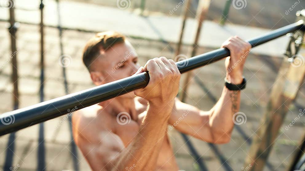 Selective View on Young Man Hands during Pulling Up Stock Photo - Image ...
