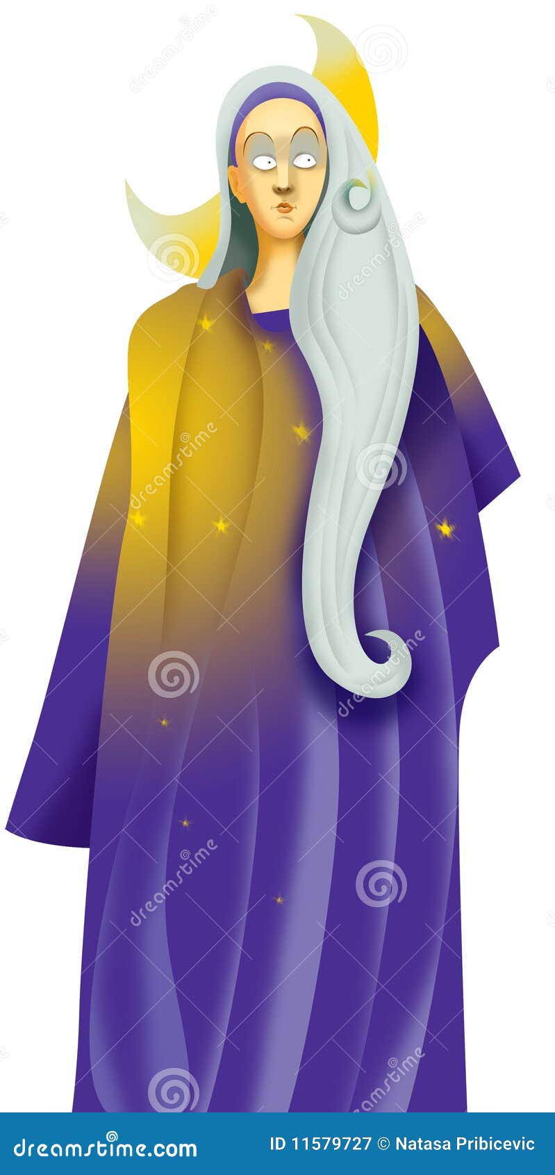 Selene Luna Greek Mythology Goddess Of The Moon Vector Illustration ...