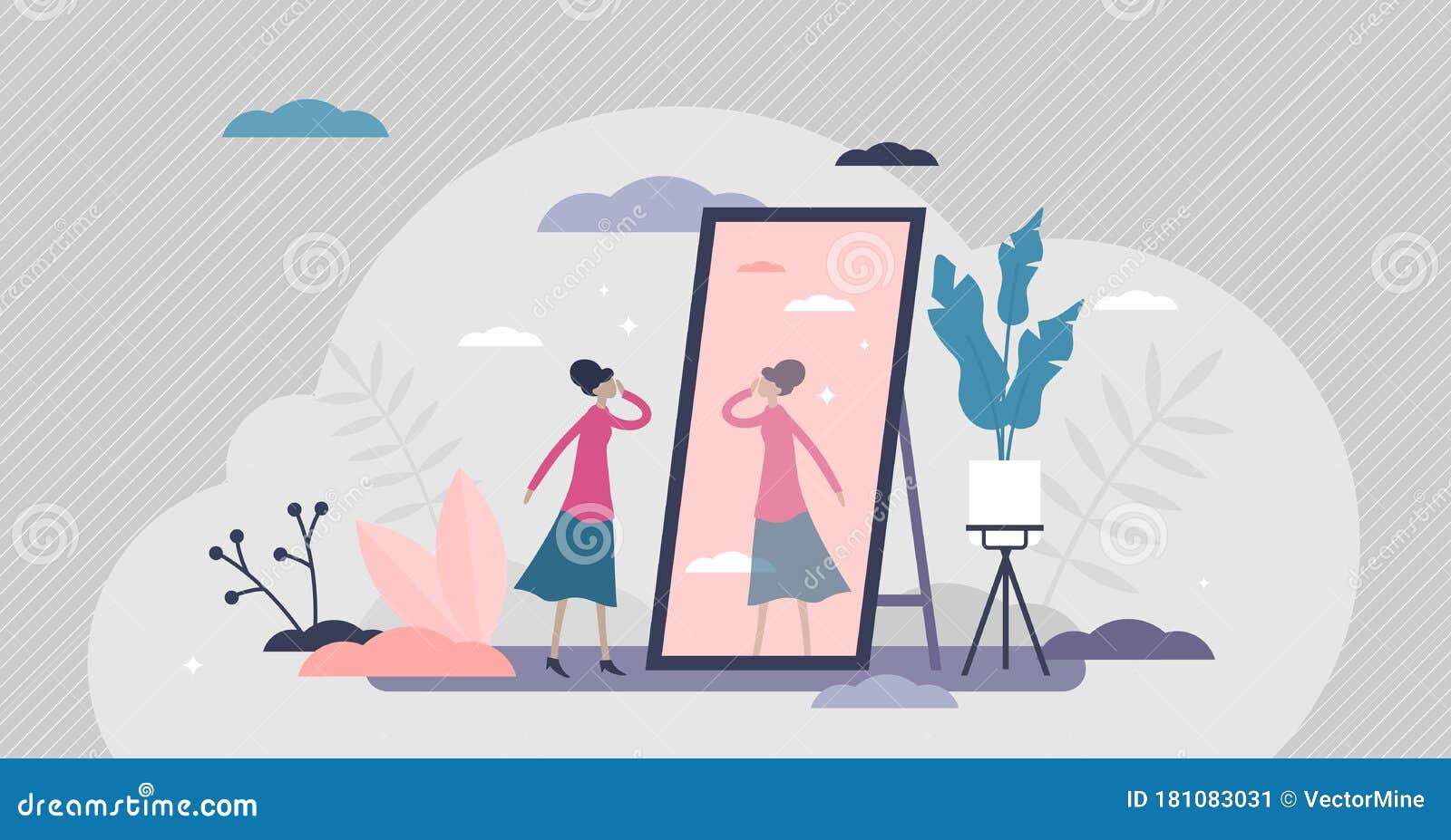 Self Absorption Concept, Flat Tiny Person Vector Illustration Stock ...